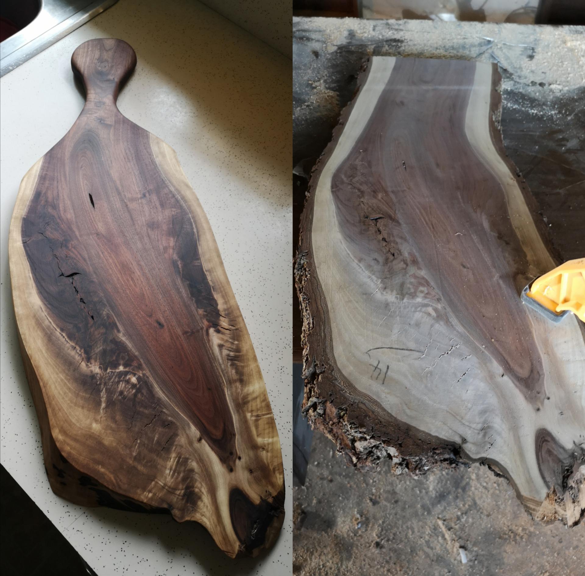 Live edge Walnut serving board, before & after. 4/4. OC. Finished with Walrus Oil. | Scrolller