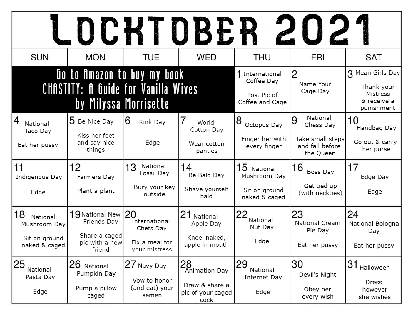 Locktober Calendar: Things to Do Every Day | Scrolller