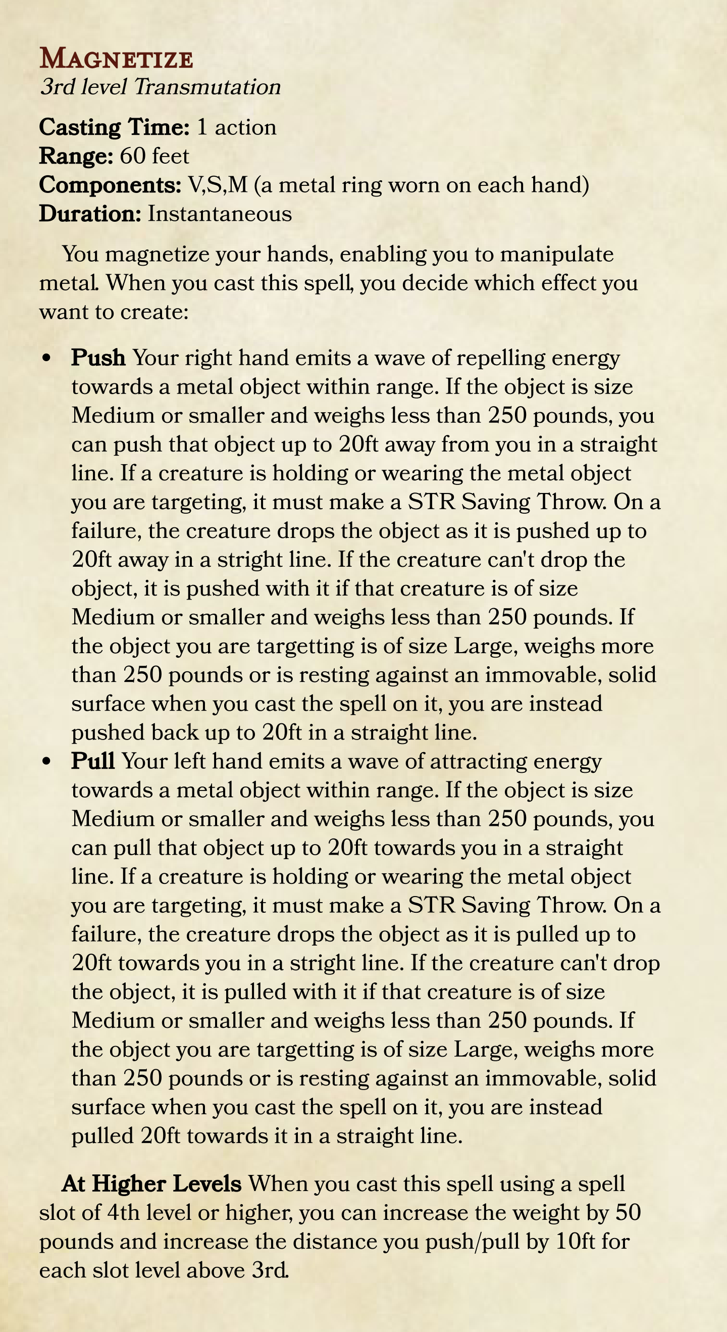 Magnetize - 2nd Level Transmutation | Scrolller