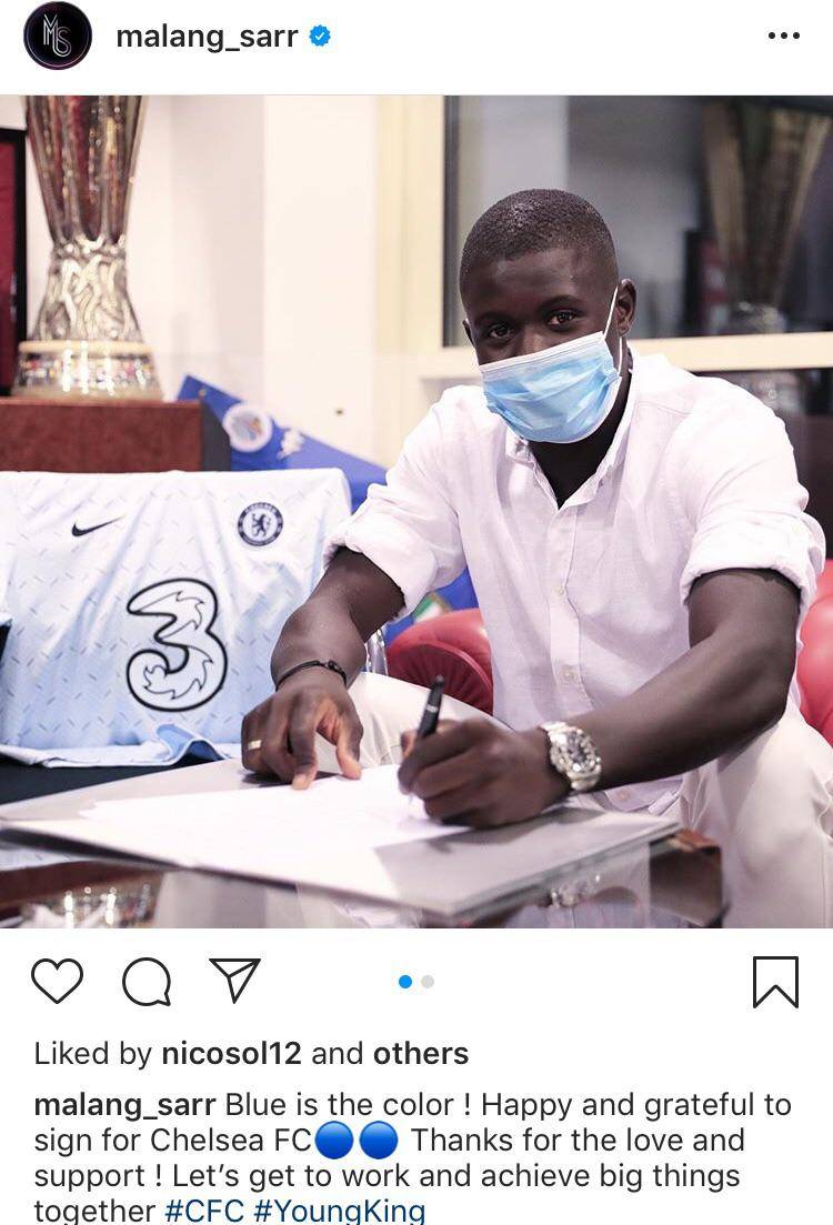 Malang Sarr confirming joining Chelsea FC on Instagram. | Scrolller