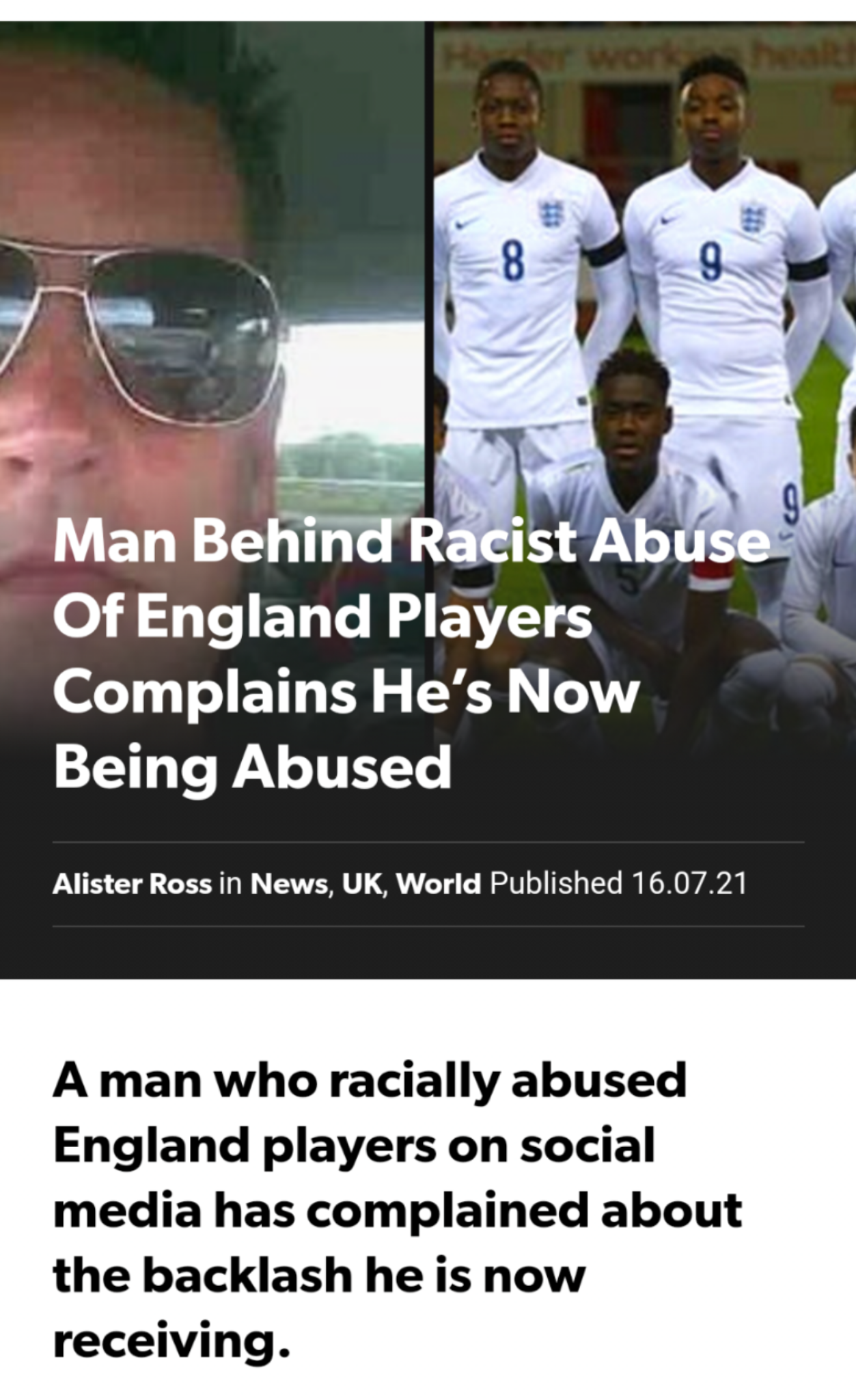 Man Behind Racist Abuse Of England Players Complains He’s Now Being Abused | Scrolller