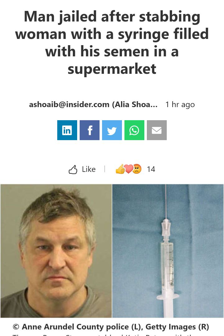 Man stabs woman with semen-filled syringe, and I'm getting my snorkel and floaties ready for the ...