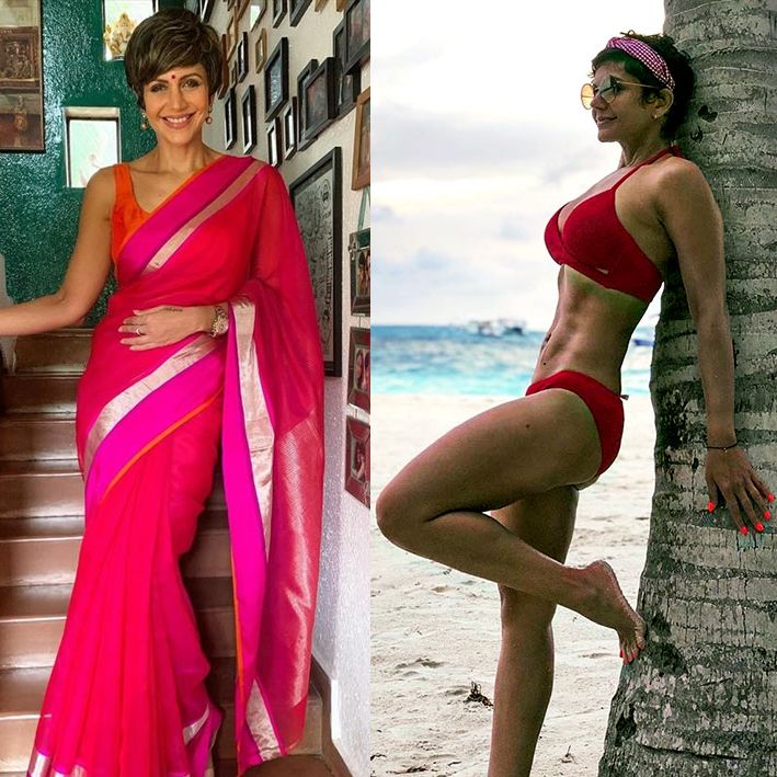 Mandira Bedi - bikini vs saree. | Scrolller