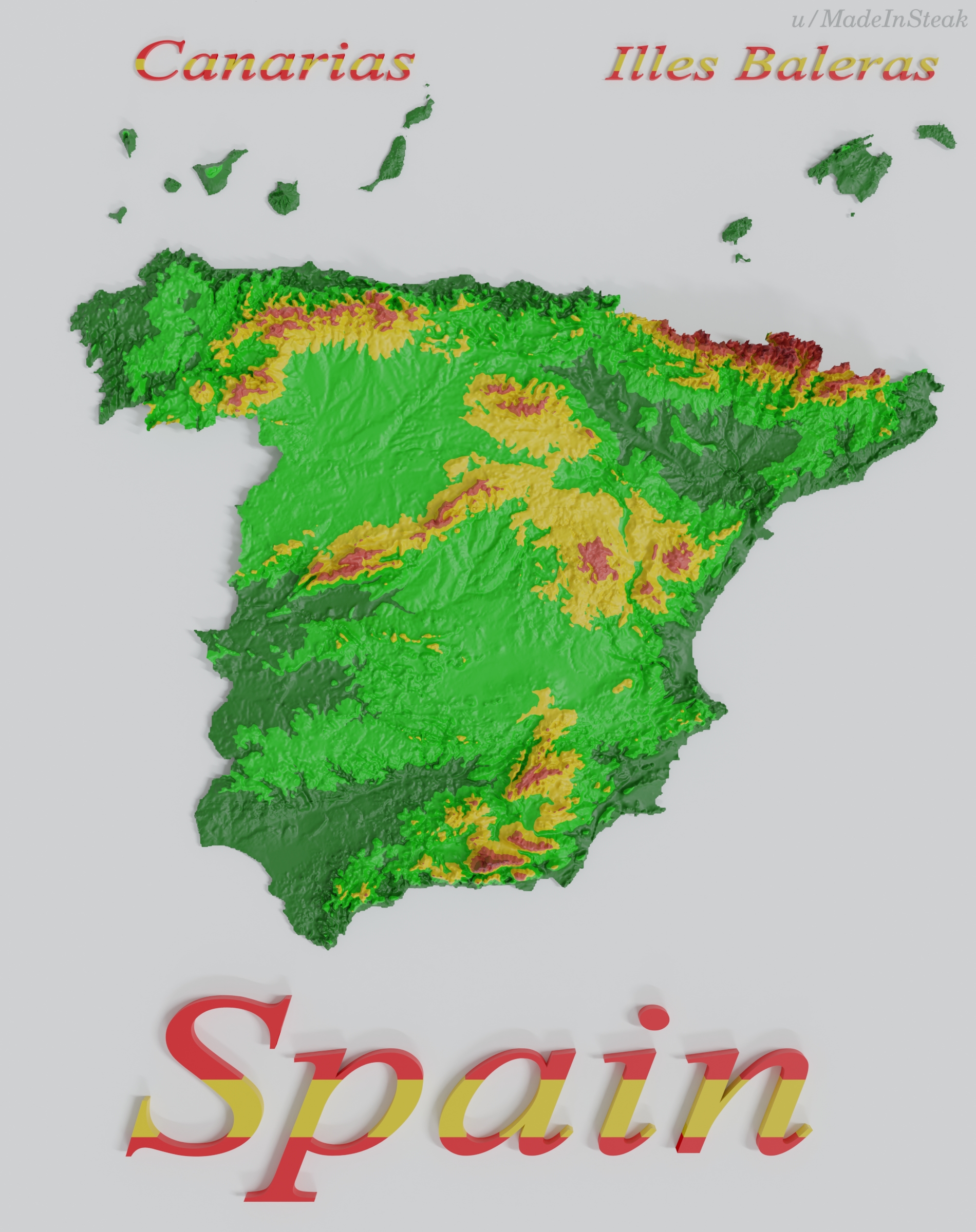 Map of Spain with elevation | Scrolller