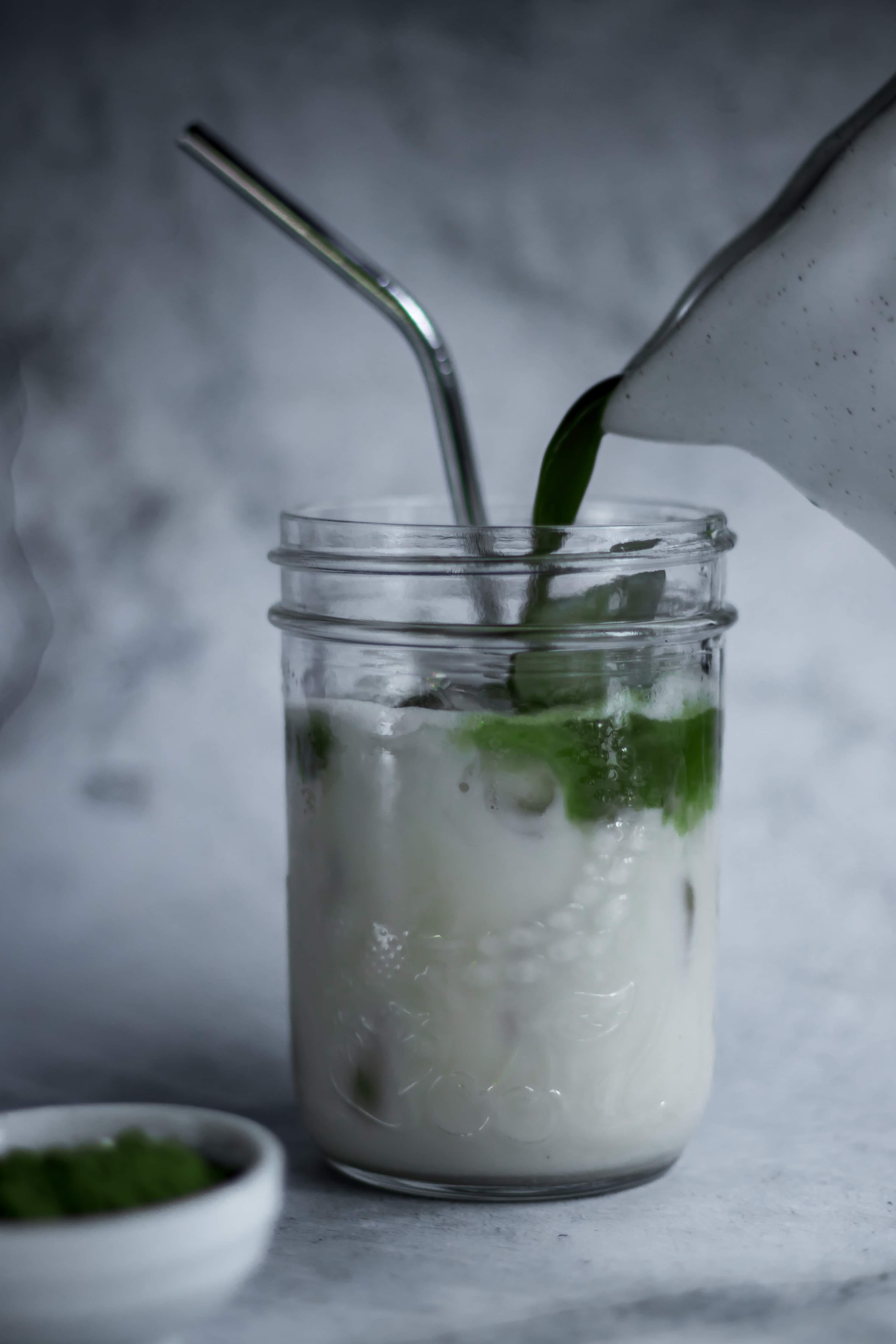 Matcha latte with almond milk | Scrolller