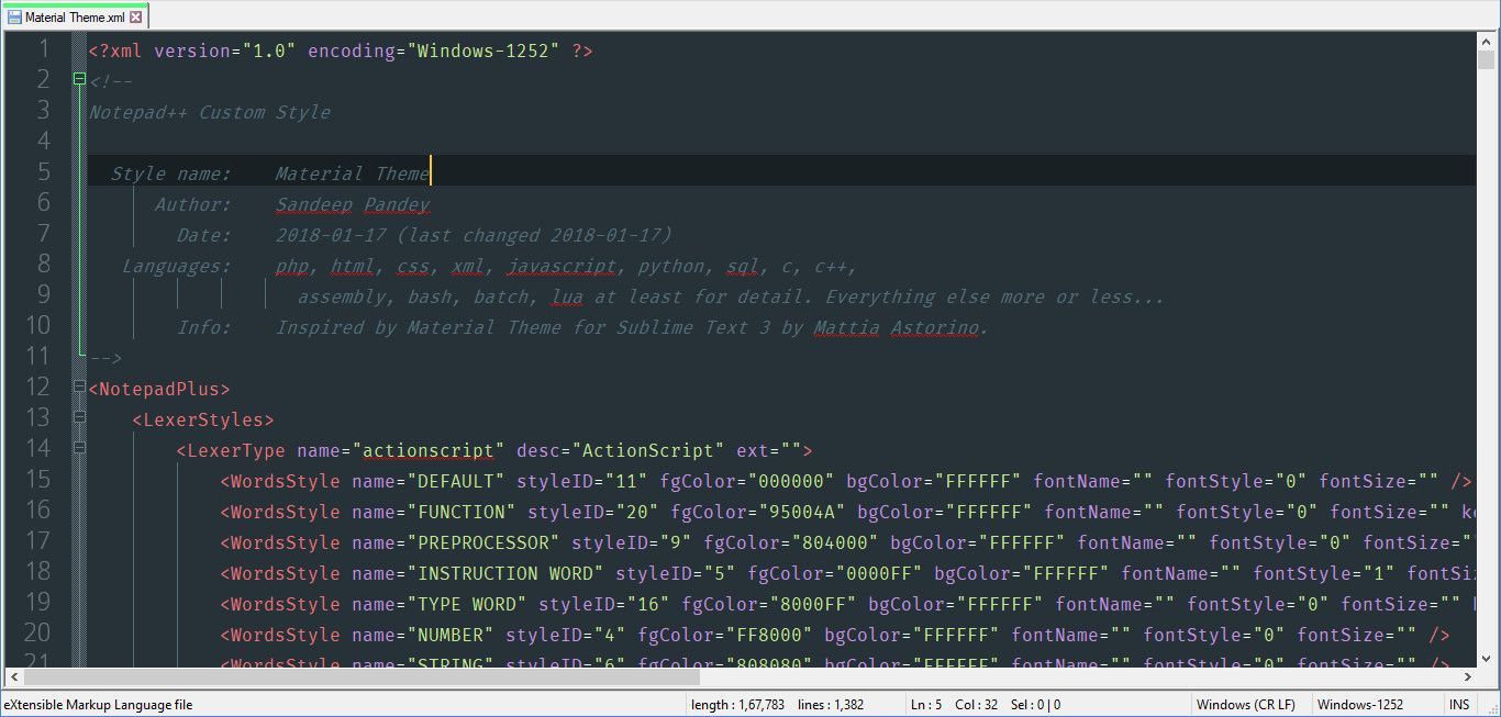 Material Design Theme for notepad++ [check out the theme](https://github.com/HiSandy/npp ...