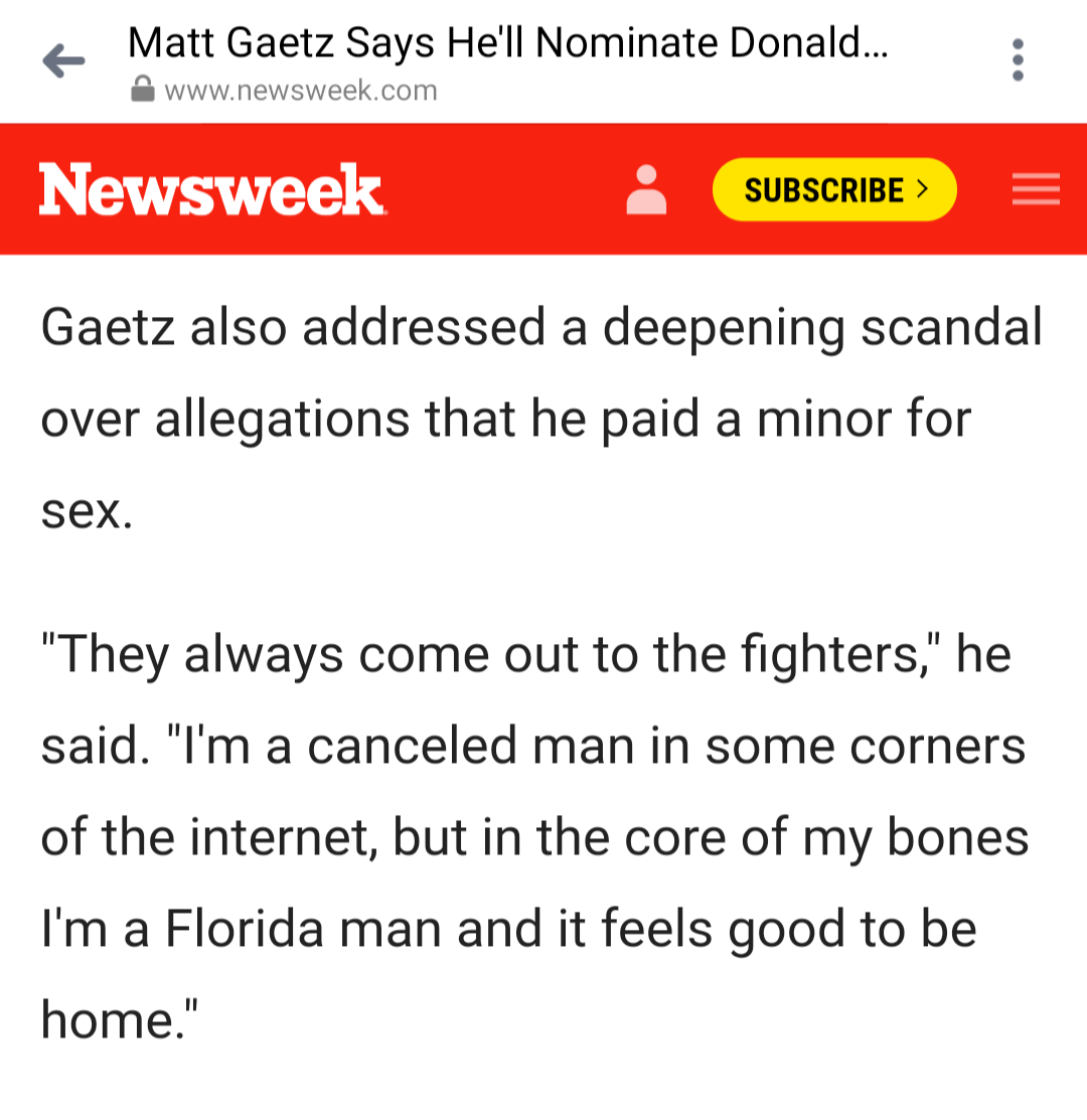 Matt Gaetz says he's "Florida man." | Scrolller