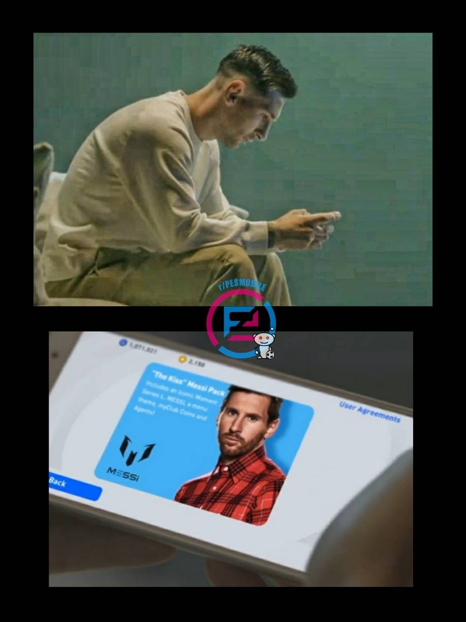 Messi's Pes Account only has the Kiss Messi Pack in the Player Packs Section..😄 | Scrolller