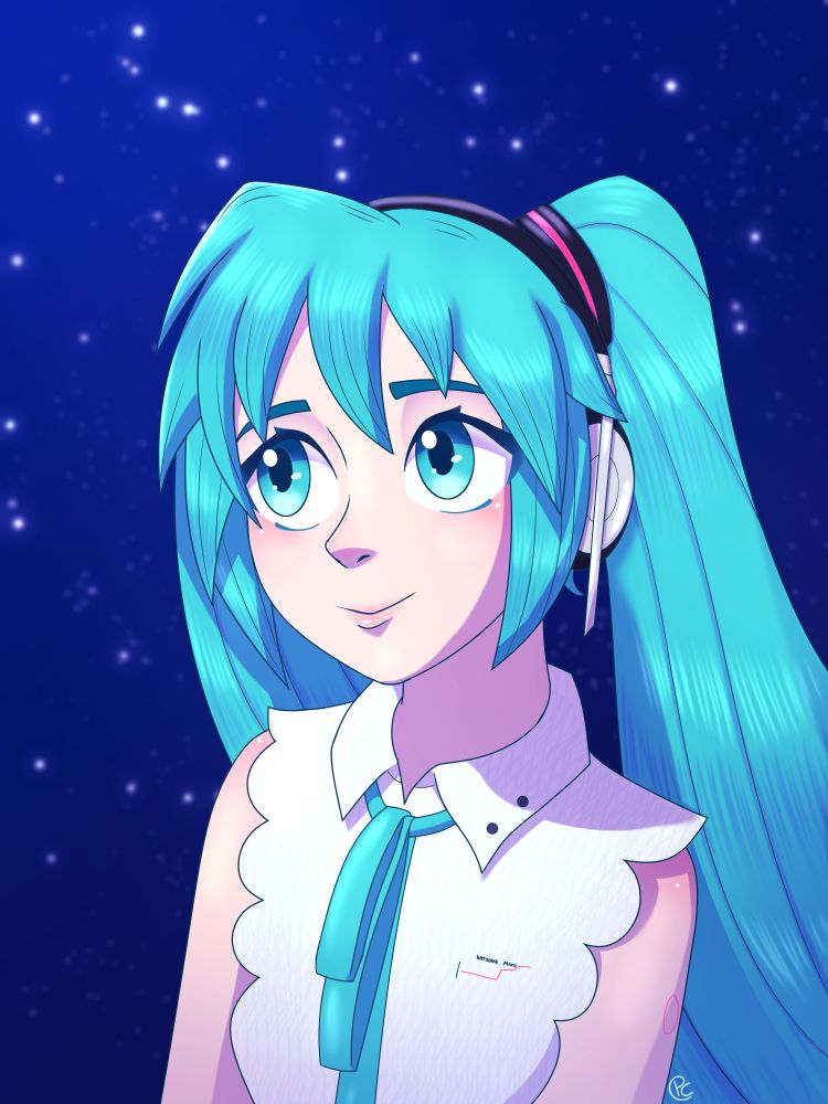Miku looking at a star-filled sky | Scrolller