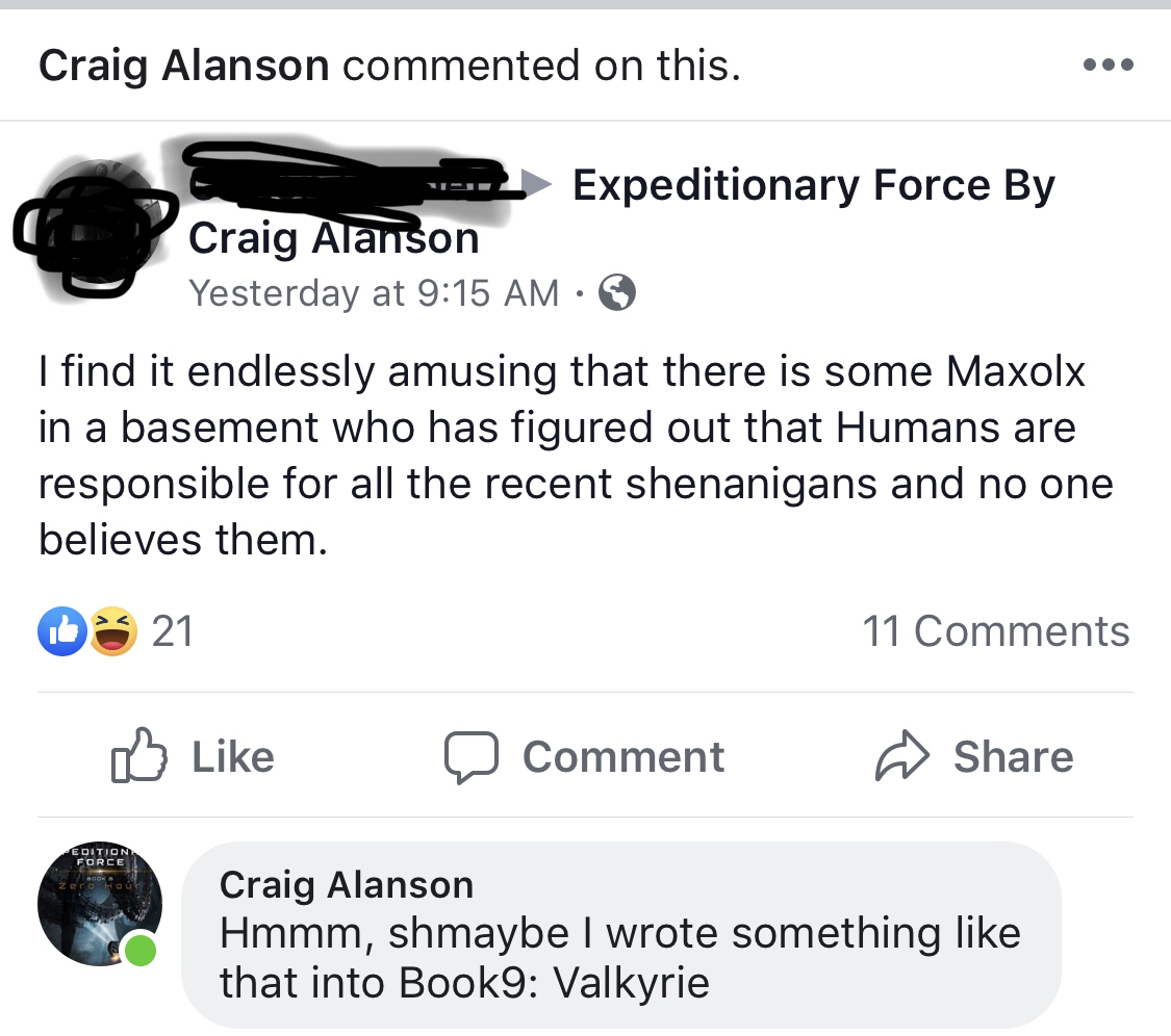 Minor spoiler for book 9 Valkyrie by Craig | Scrolller