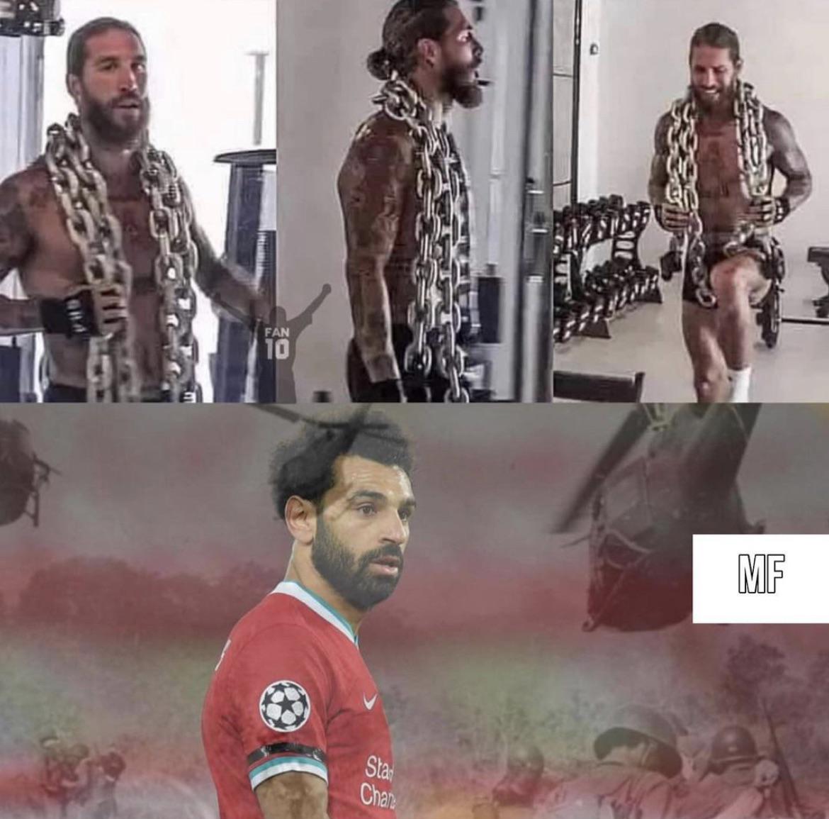 Mohamed Salah seeing how Sergio Ramos is preparing for the Champions League: | Scrolller