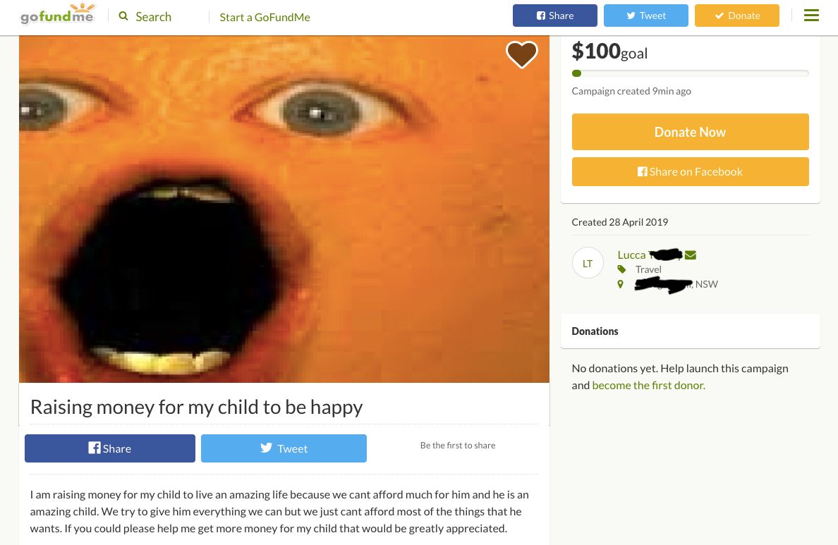 My 10 year old Discord acquaintance sent me this GoFundMe. Maybe satire but he used his real ...