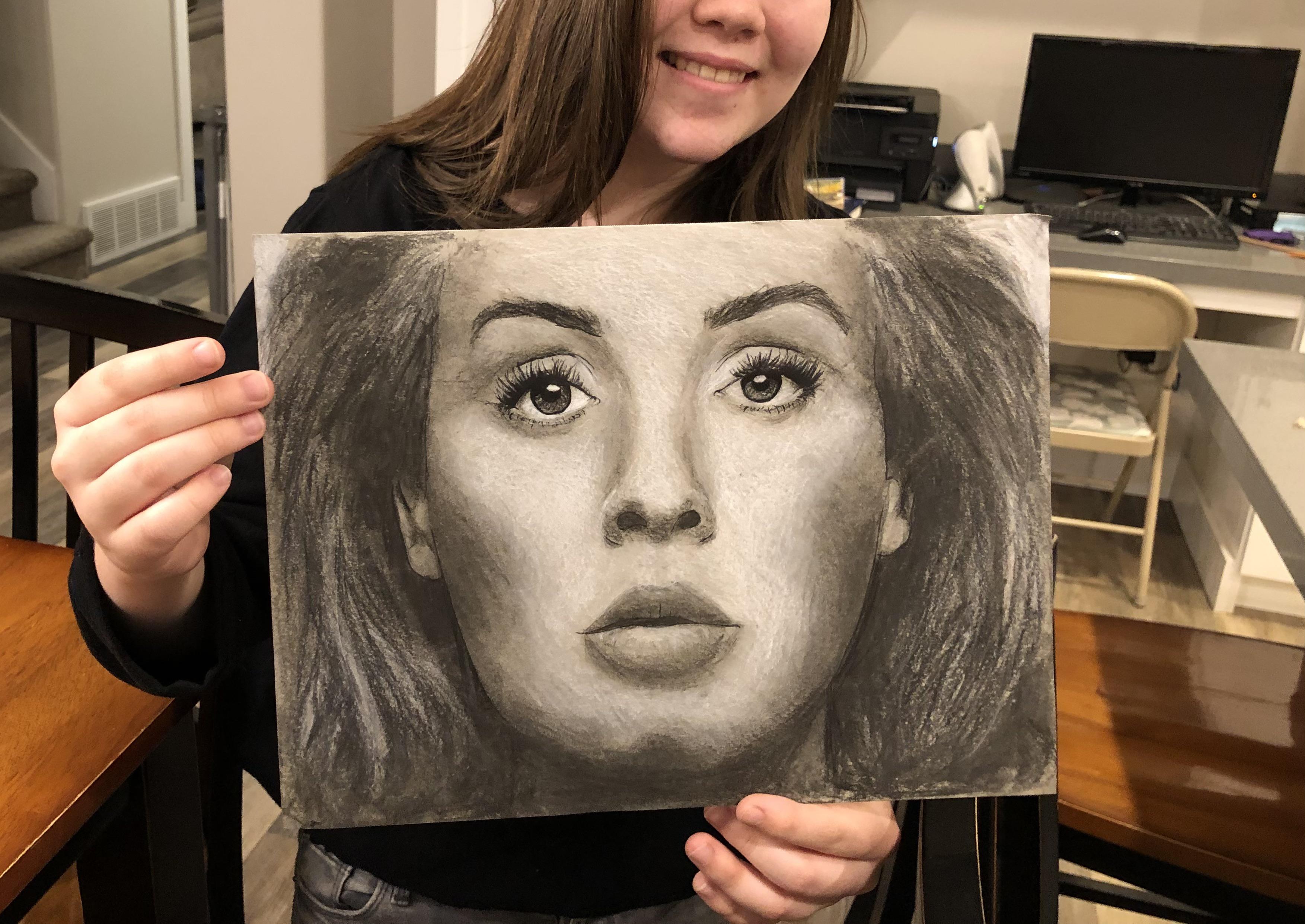 My 14 year old daughter’s art class project, famous person with charcoal | Scrolller