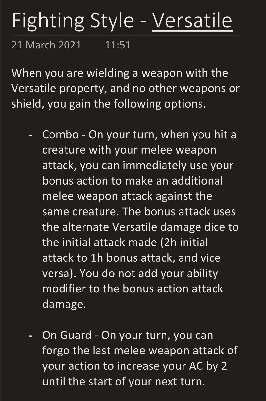 My attempt at a Versatile Fighting Style | Scrolller