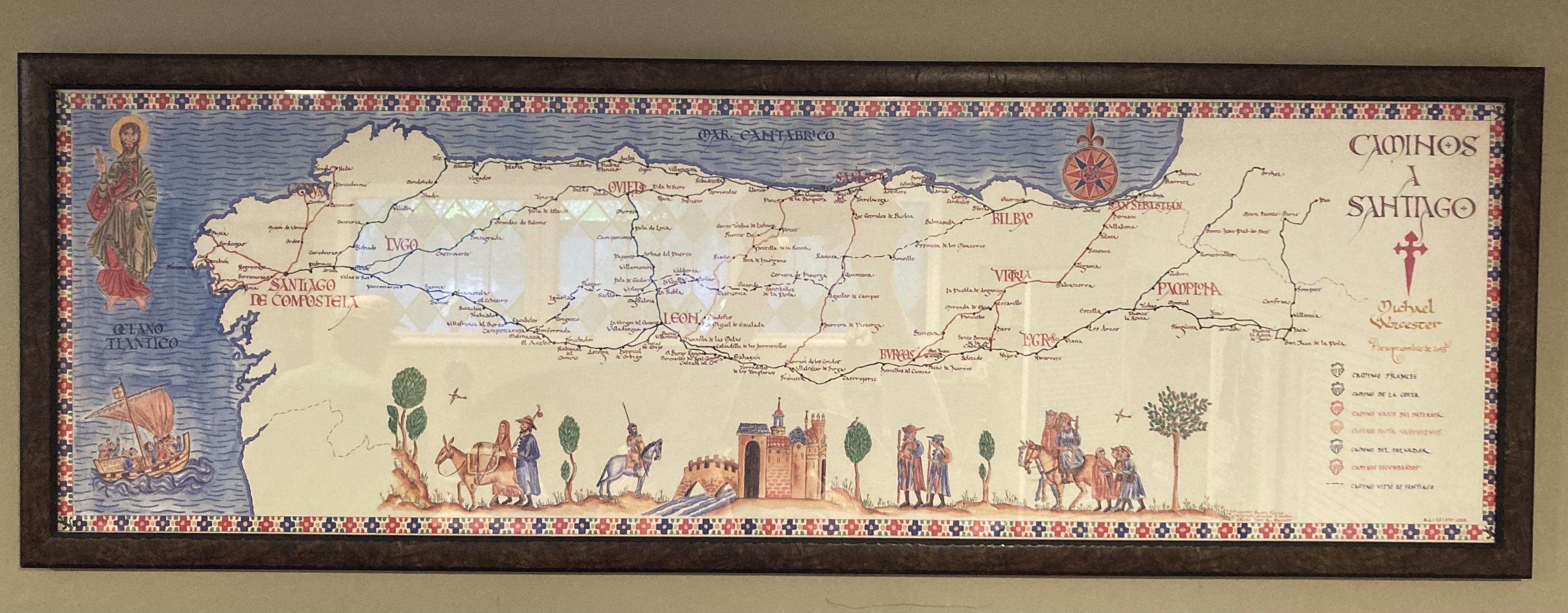 My dads Camino de Santiago hand painted pilgrimage map | Scrolller