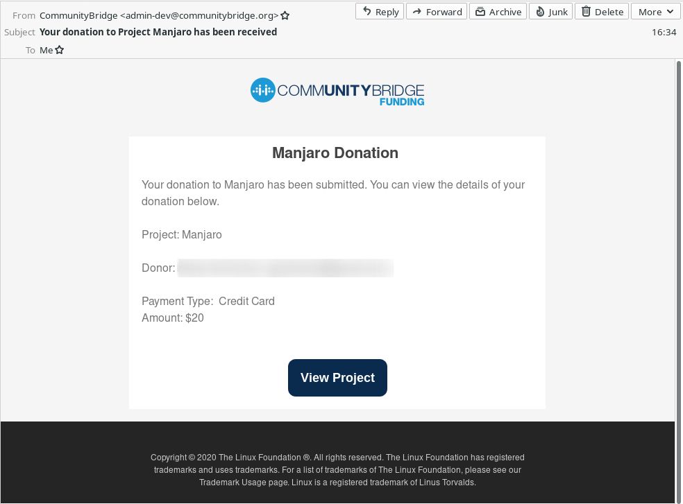 My first ever (but definitely not last) donation for an open-source project goes to the Manjaro ...