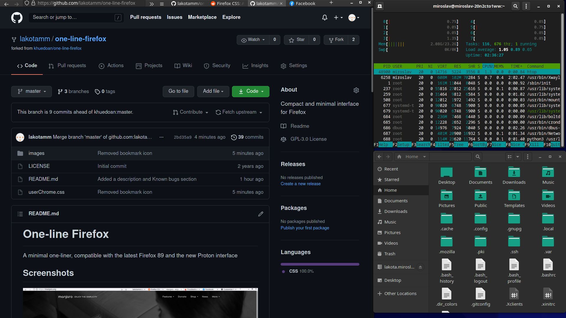 (My first) One-liner for maximum vertical space - FHD 16:9 - Firefox 89 Proton compatible ...