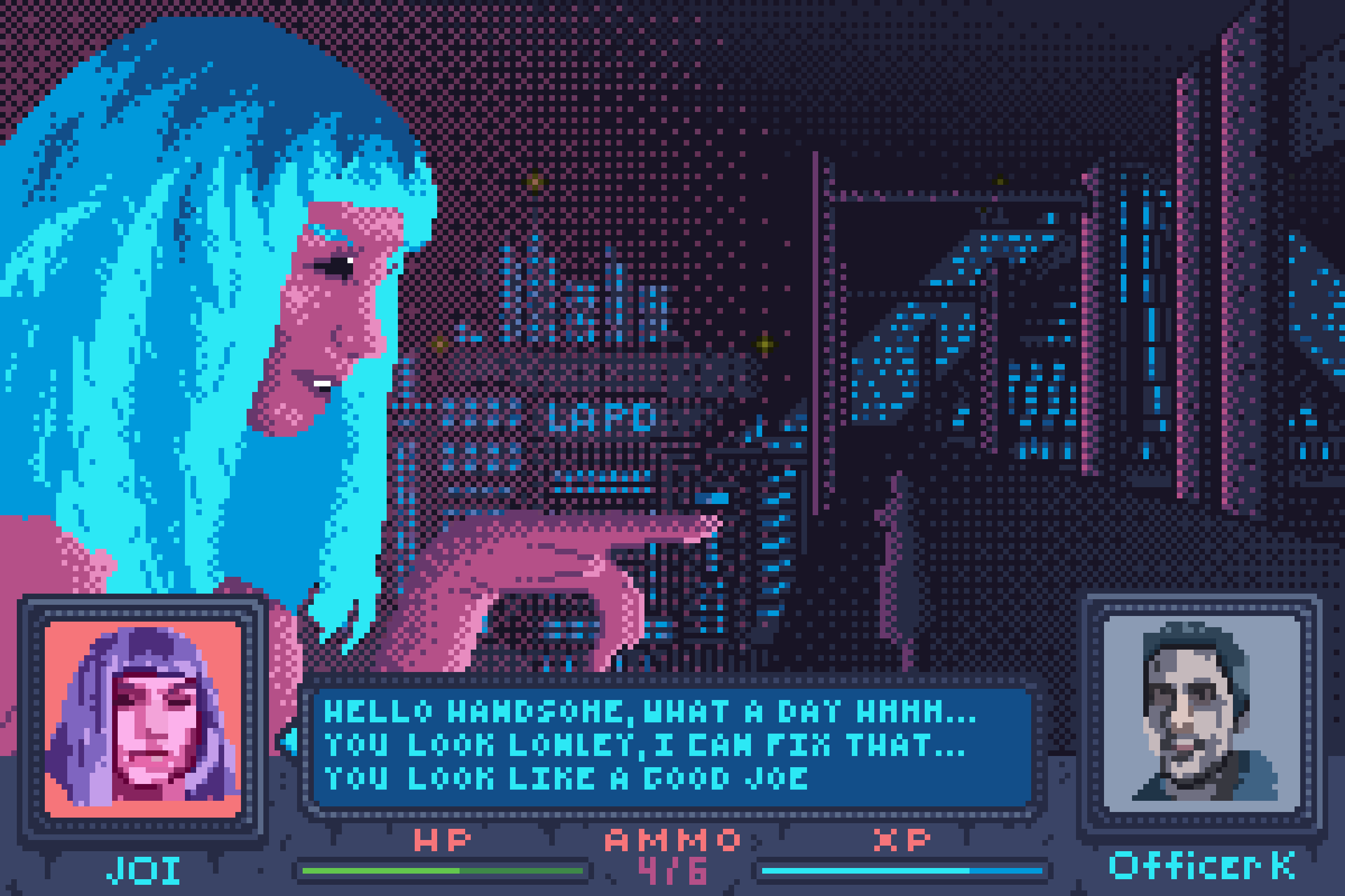 My First Pixel Art - JOI Bridge Scene from Blade Runner 2049 GBA Size/Style (with a limited ...