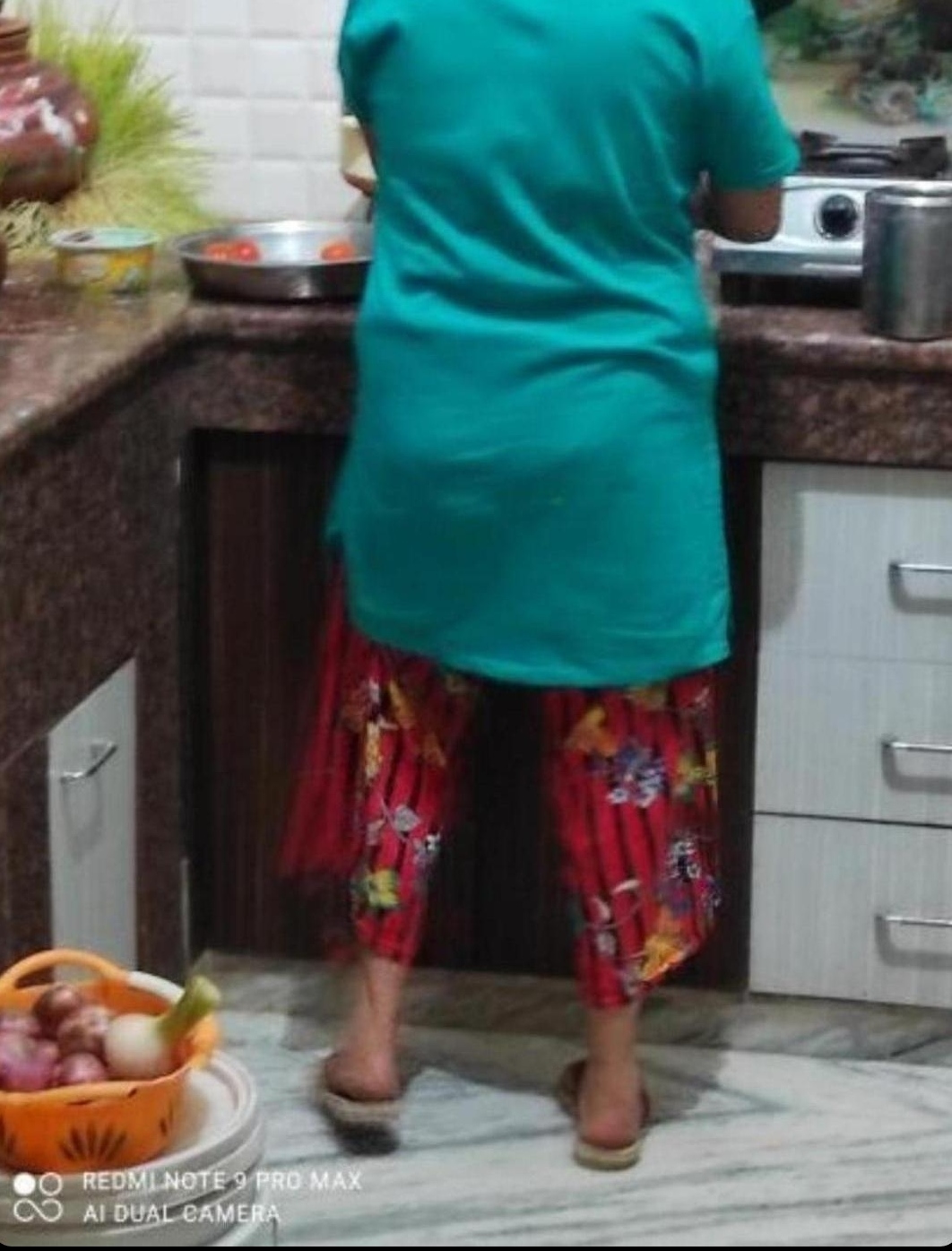 My Mom Is Working Like This In Kitchen I Want Someone Come And Hold Her