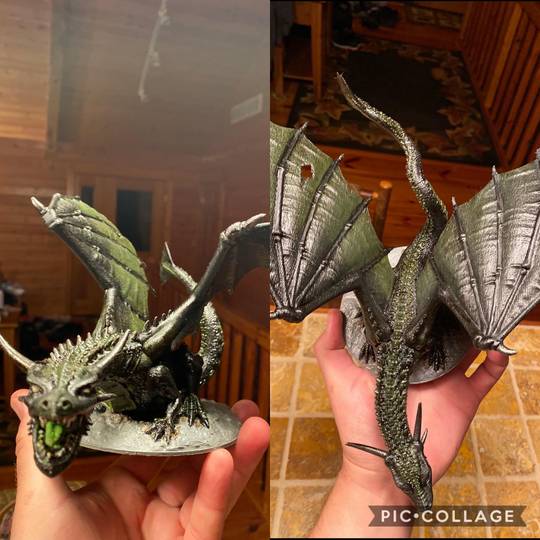My second miniature painting. I wanted to do a green dragon but a little darker than normal. I ...