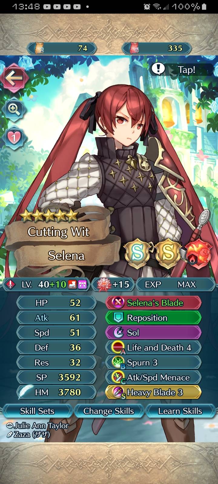 My Selena finally became my first unit to be maxed out after working with her on and off since ...
