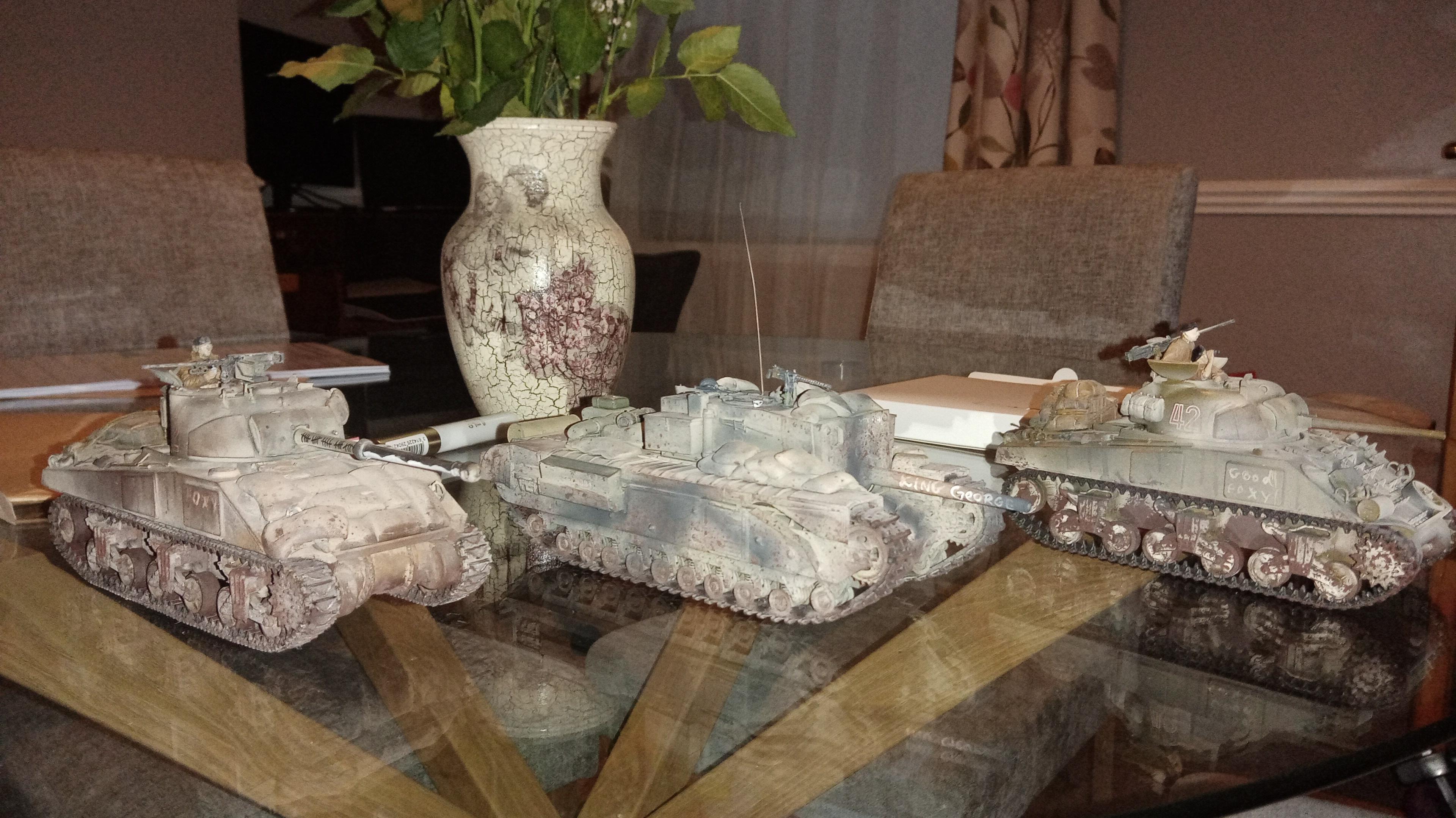 My small collection, asuka sherman firefly, tamiya M4 sherman, afv club Churchill gun carrier ...