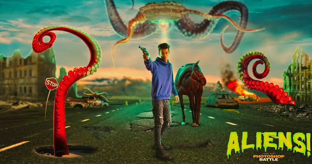 My theme for this month battle is benny facing the alien invasion with his horse i hope you like ...