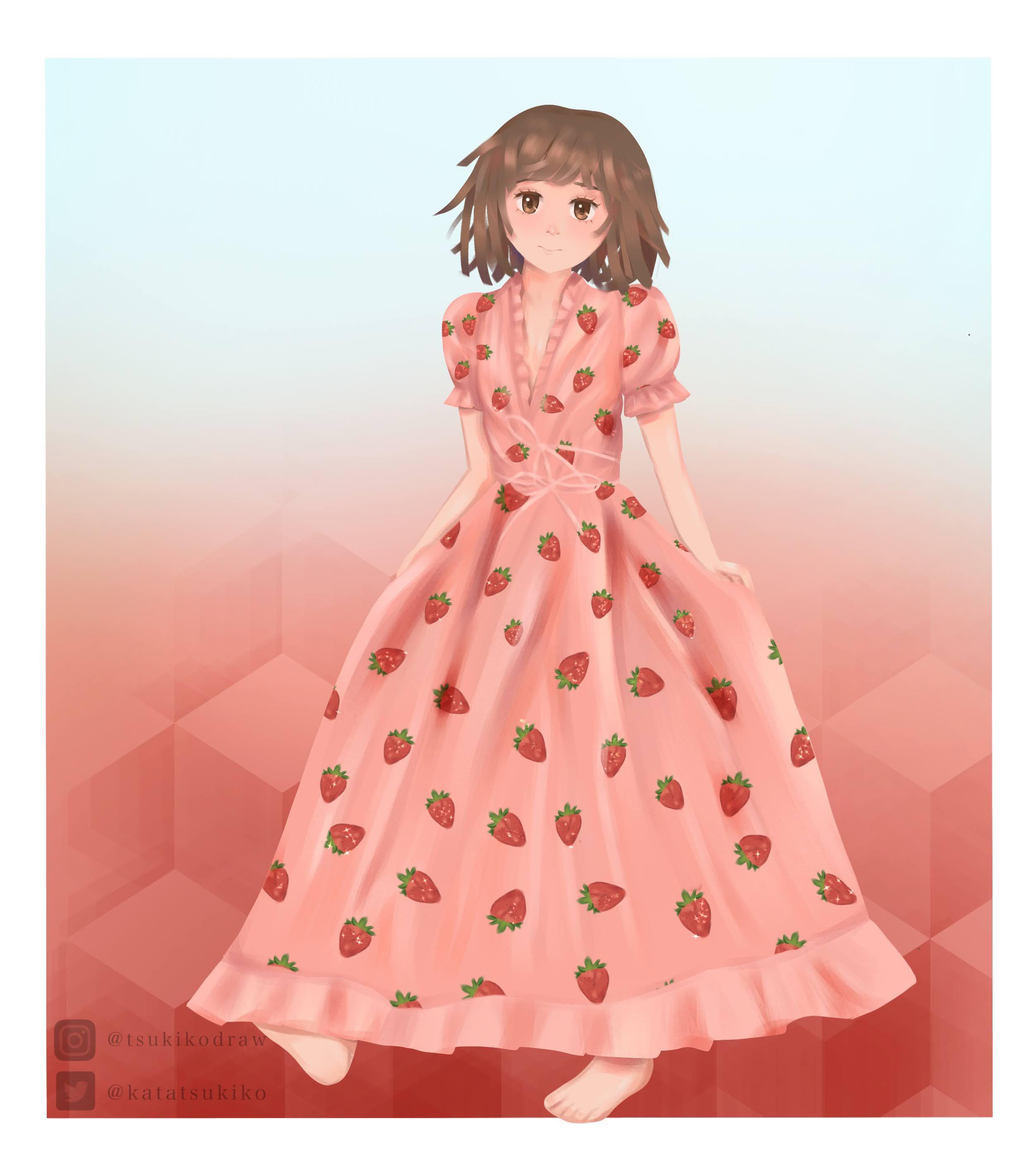 nadeko wearing the infamous strawberry dress (art by me) | Scrolller