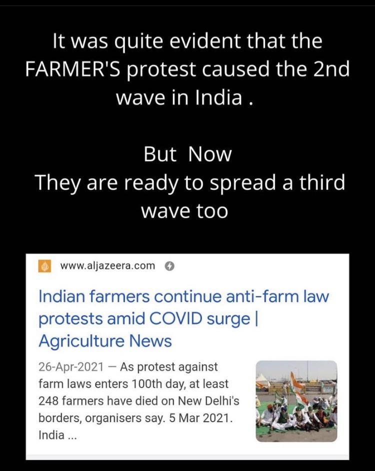 Never Forget, self proclaimed farmers CAUSED 2nd WAVE IN INDIA. Now they will cause the 3rd and ...