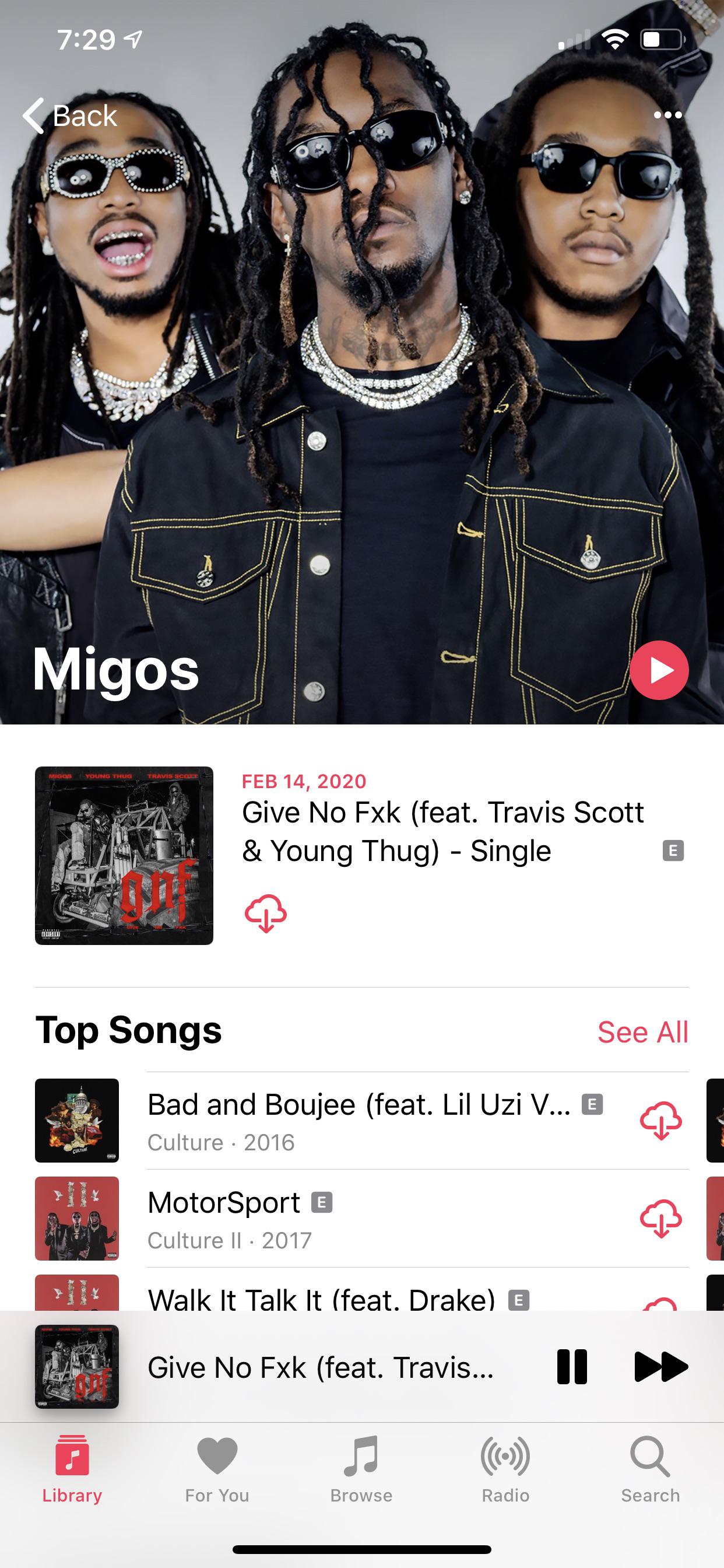 New Apple Music header for Migos, OFFSET gods Center again for the first time in a minute ...