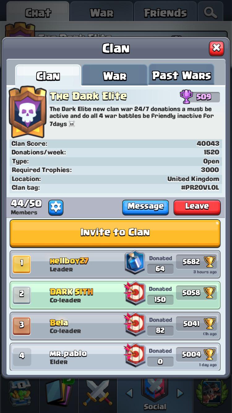 New clan started the beginning of the month very active war ready looking for war ready players ...