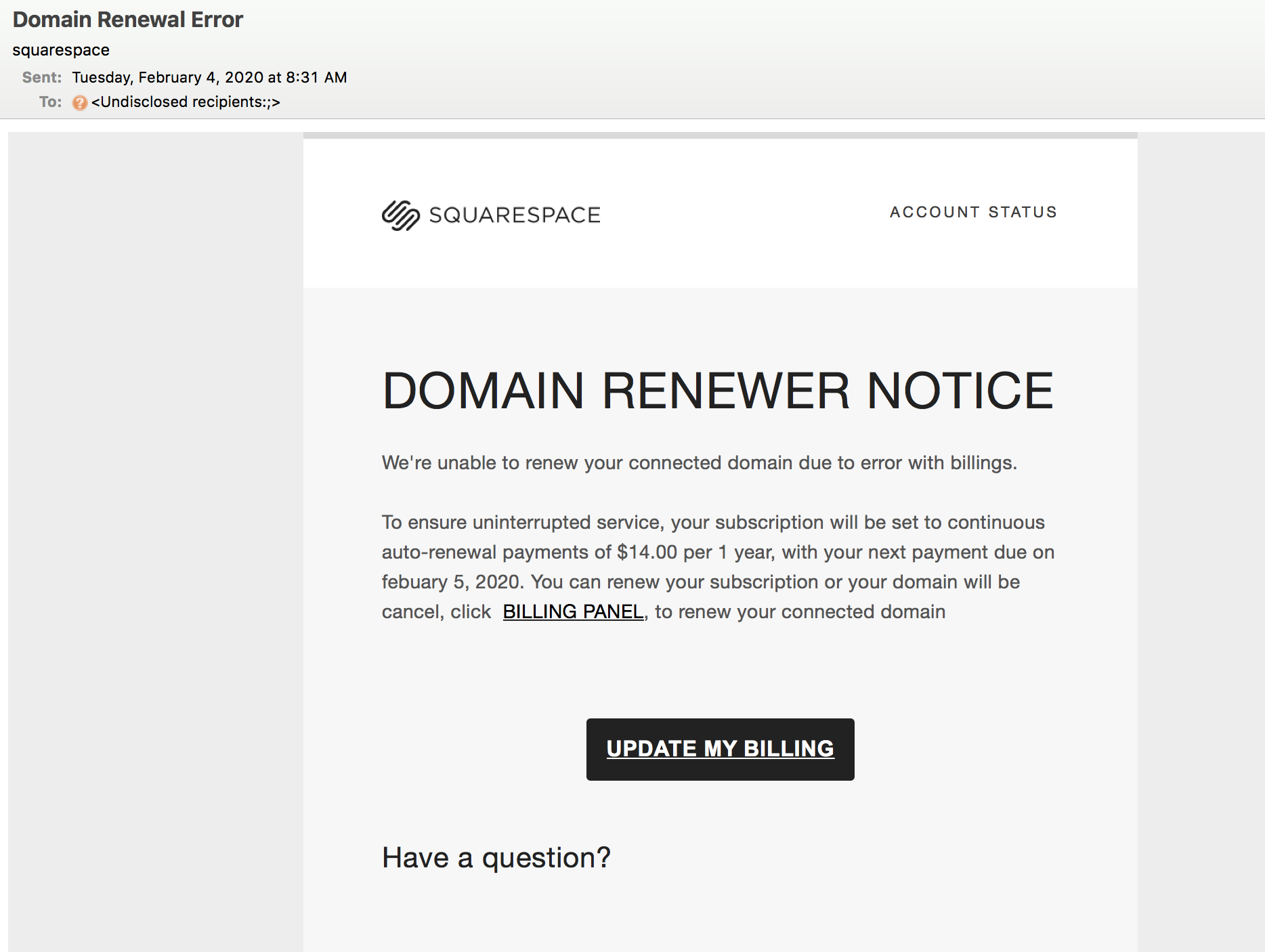 New phishing attempt using Squarespace | Scrolller