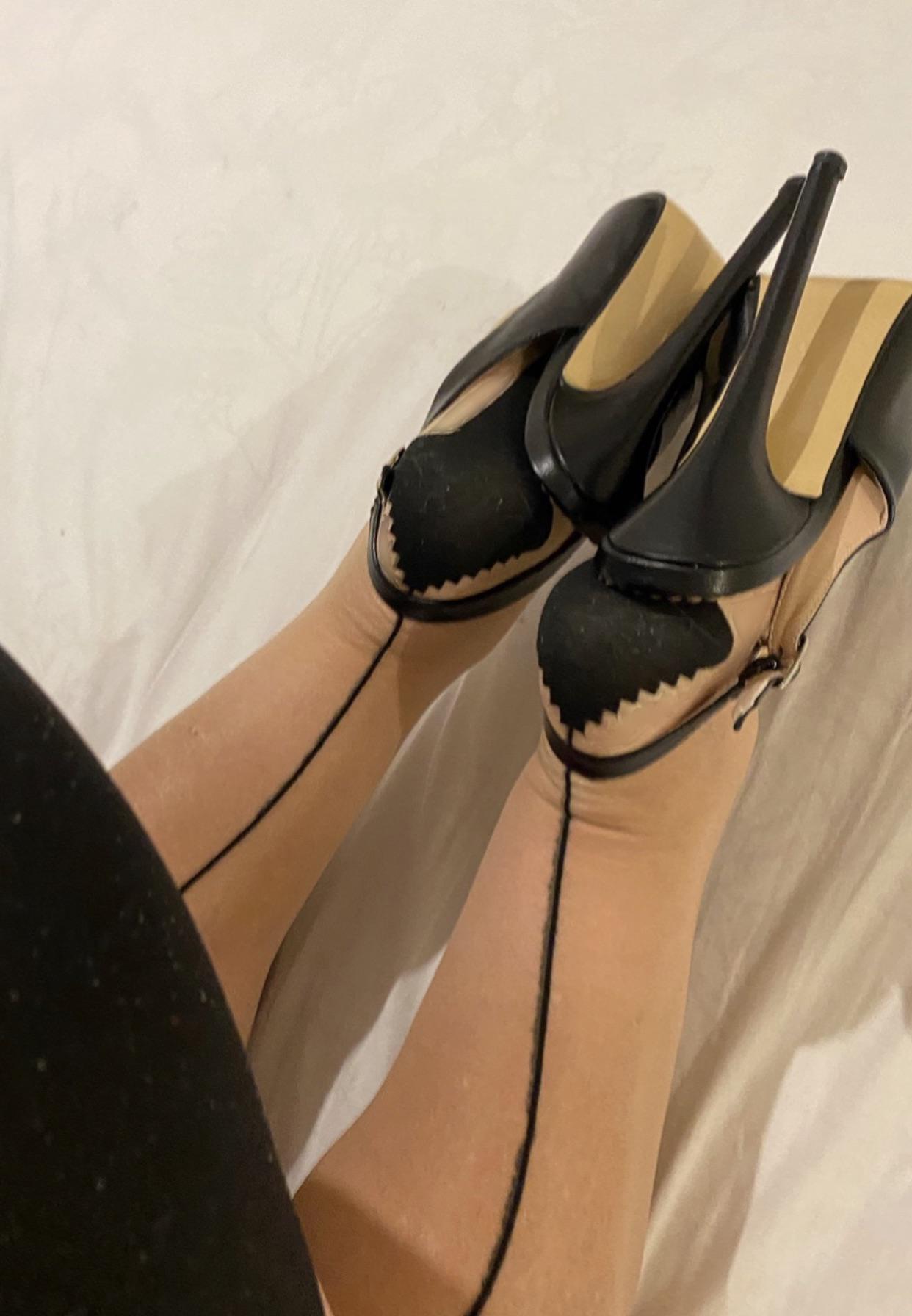 New ultra high slingback stilettos with sheer seamed stockings! | Scrolller