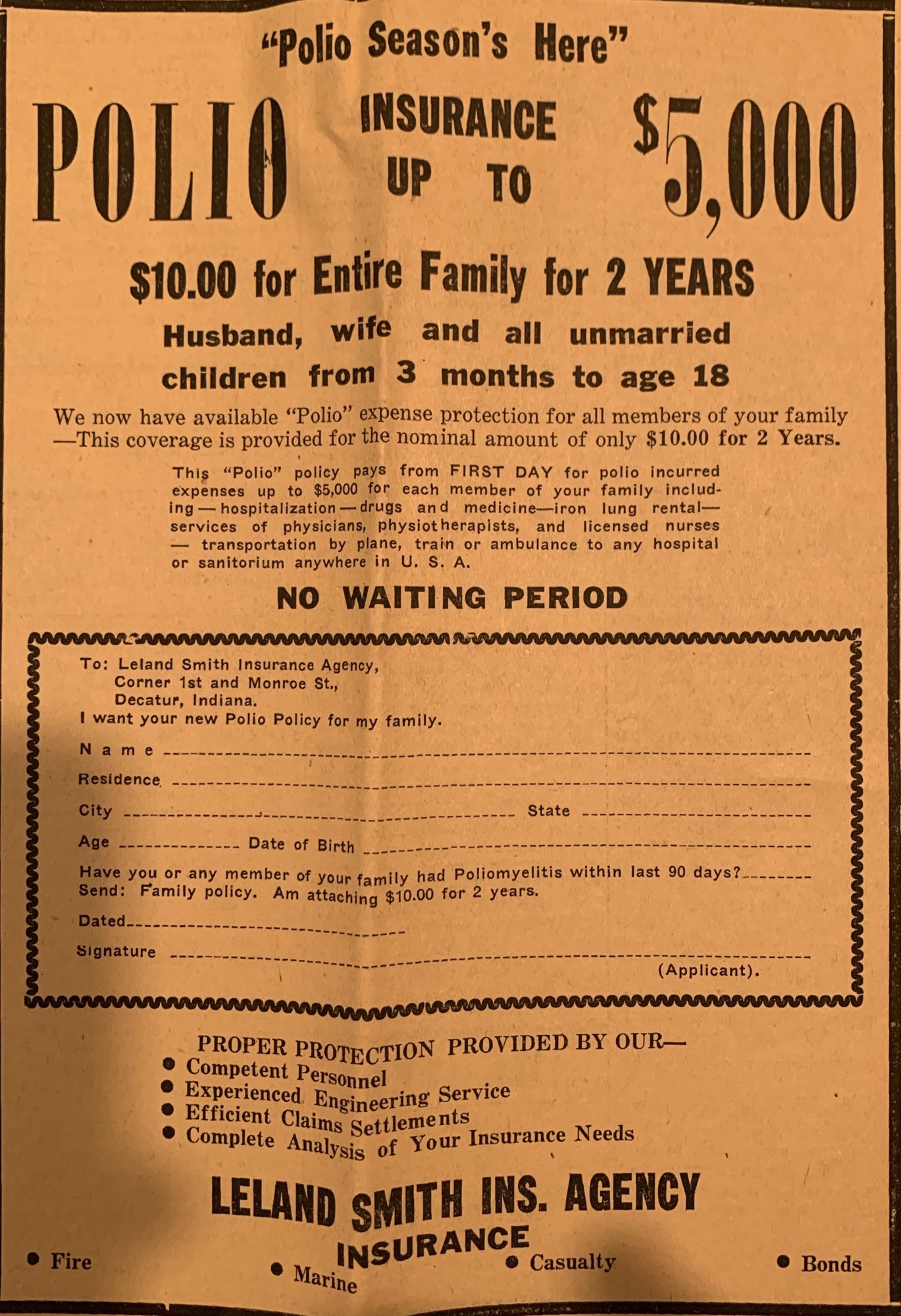 Newspaper advertisement for Polio insurance - circa July 1949. | Scrolller