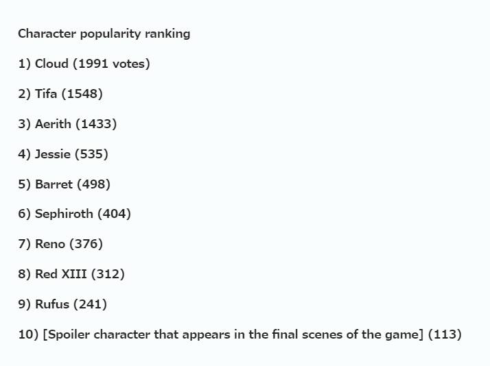 [NO SPOILERS] Character popularity ranking from Japanese fan poll in new issue of Famitsu ...