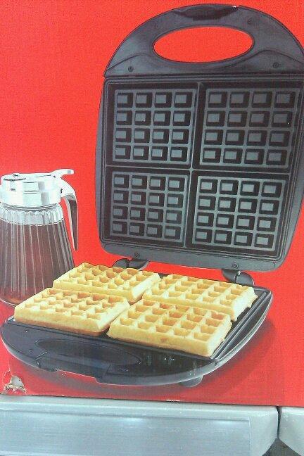 Notice how on the griddle each waffle mold is a 4x4 ,but the actual waffle is a 5x4. | Scrolller
