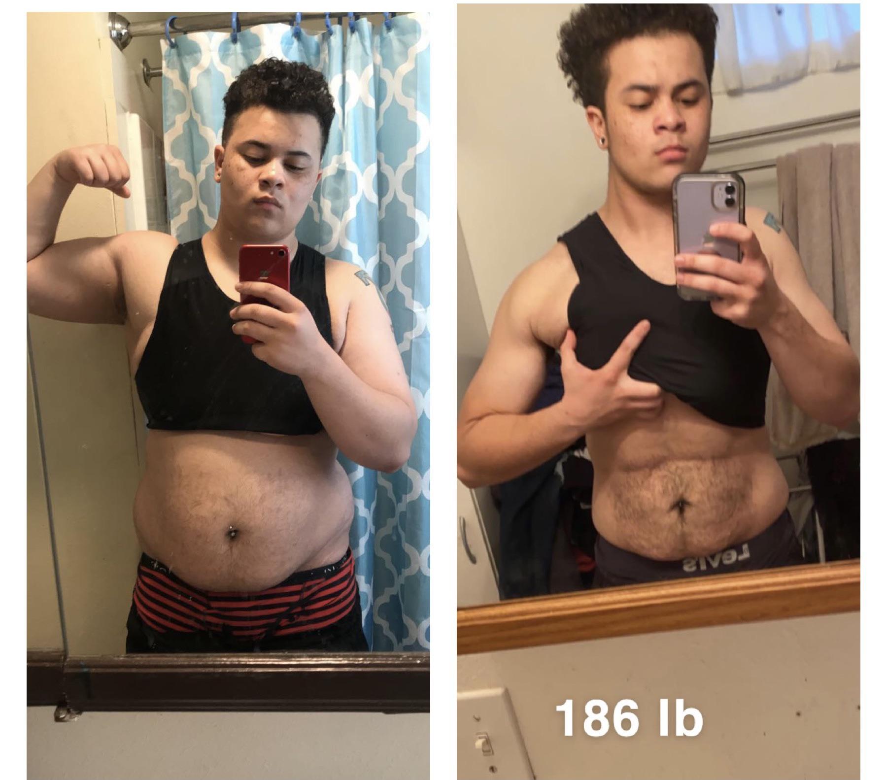 NSFW First pic is 8months on T, second is 1.5 years! From 260lbs to 186lbs, 118–> 84kg. | Scrolller