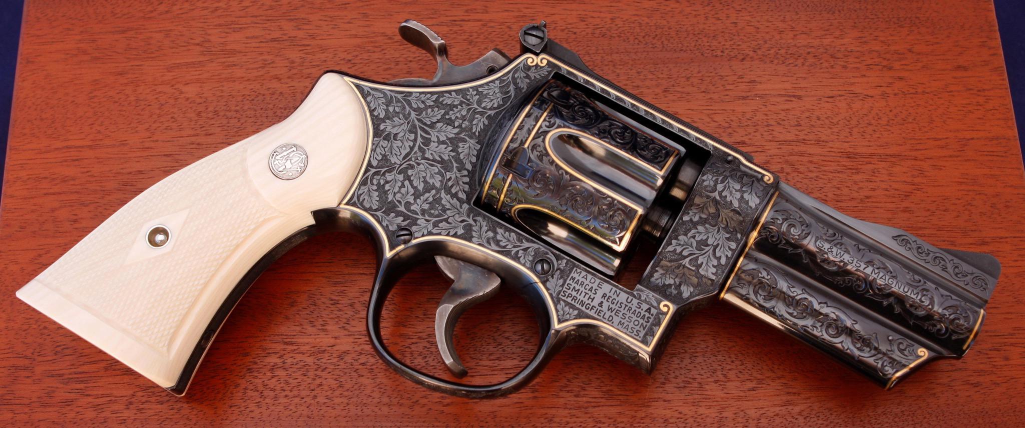 Oak leaf and scroll `Smith and Wesson` model 27... ~perfection~ by Master engraver Mr. Quigley ...