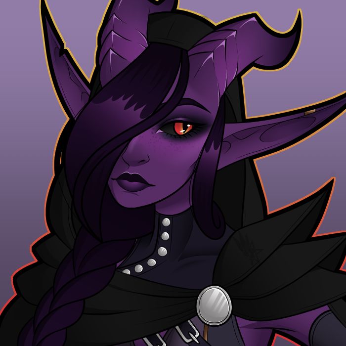 [OC][Art] Portrait of my tiefling rogue, Vaseyi, that I drew for my online token.:) | Scrolller