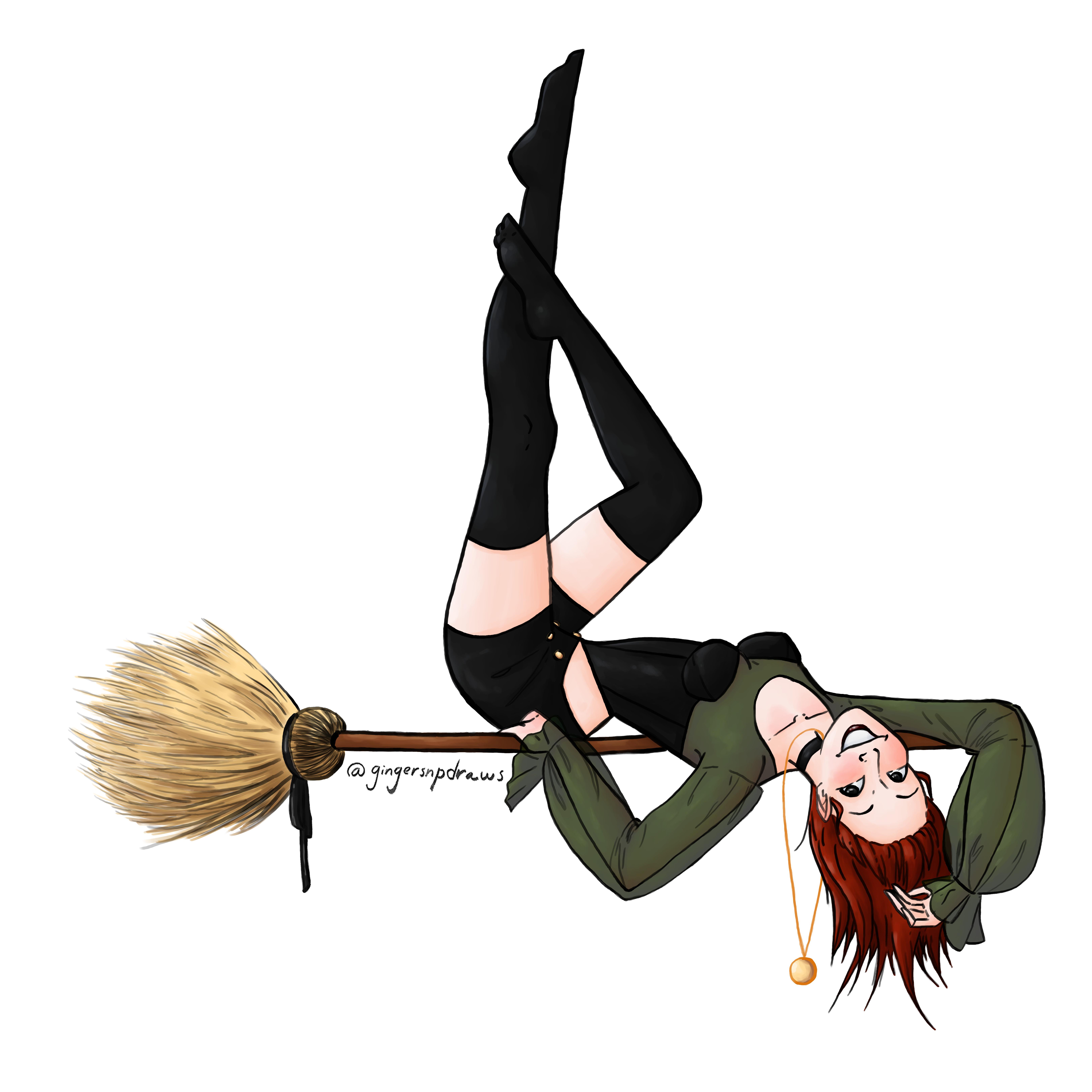 [OC] My witch character Pan showing off on her broom now colored | Scrolller