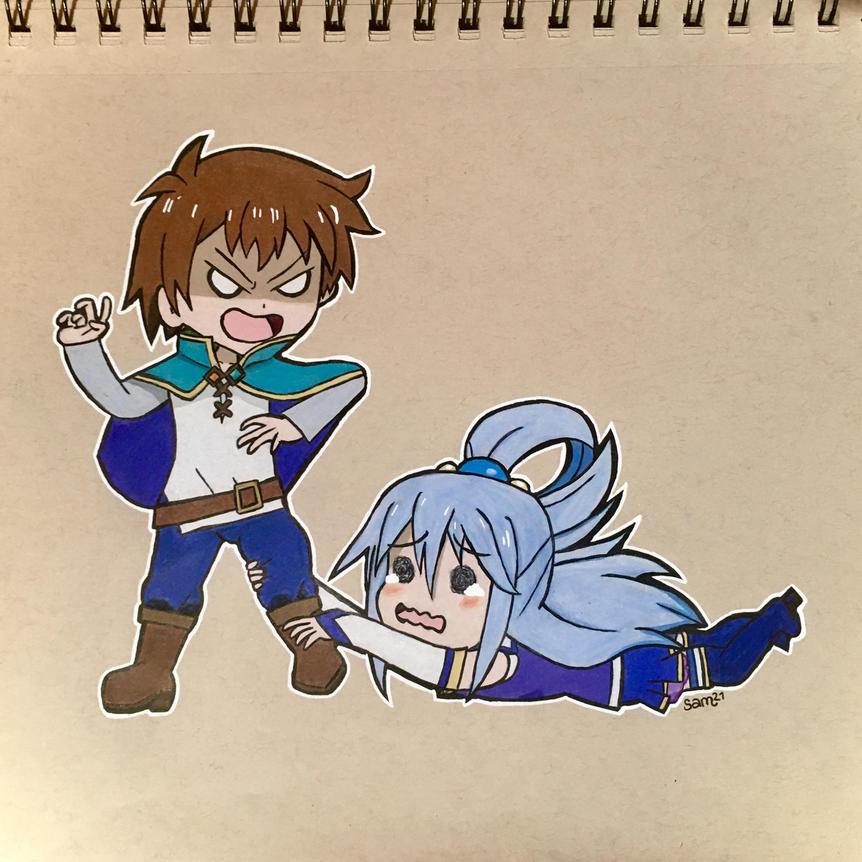 [OC] The useless goddess Aqua and Kazuma. Isekai Quartet style. | Scrolller