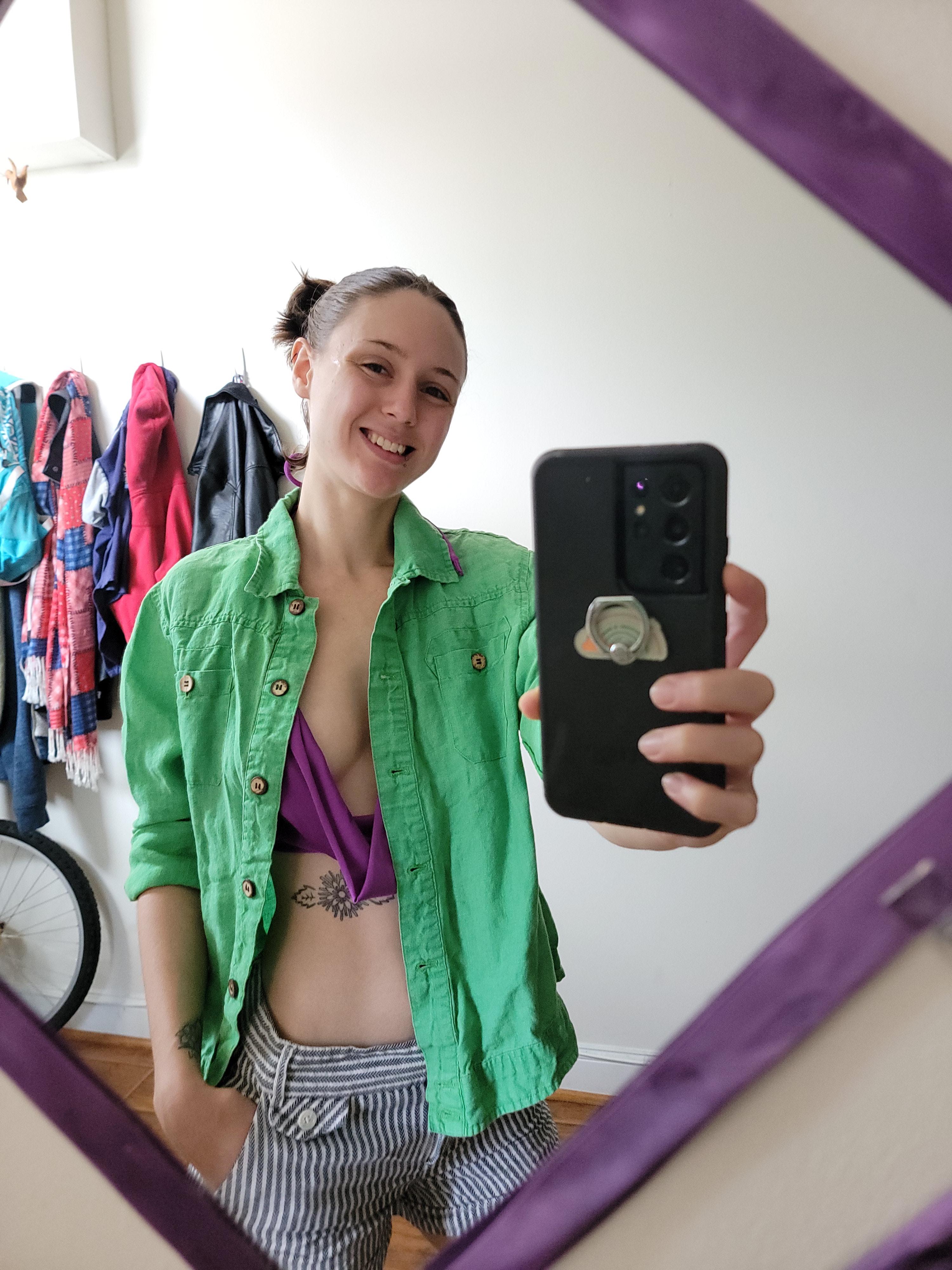 Off to enjoy the sunshine! This green button up goes with everything and you can't tell me ...