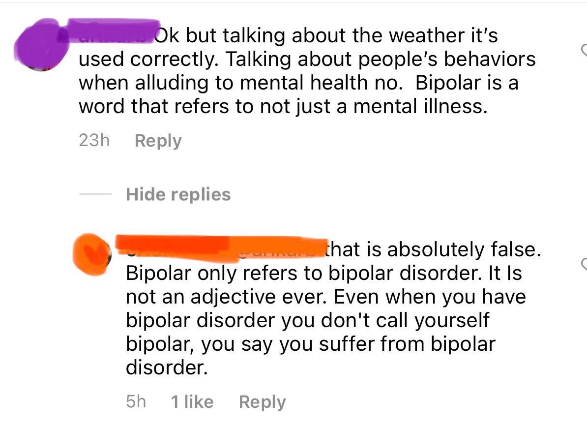 On a video about how bipolar is used incorrectly. | Scrolller
