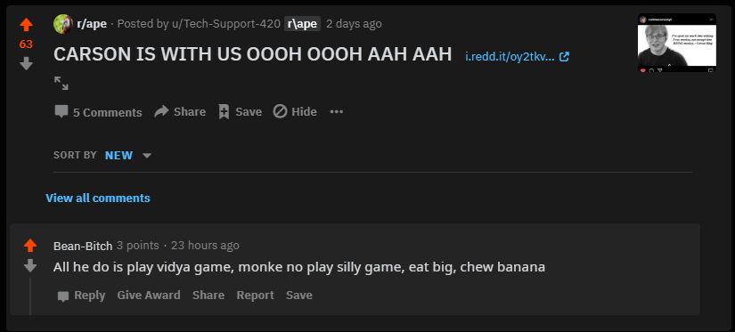 On an r/ape post about Carson converting to ape | Scrolller