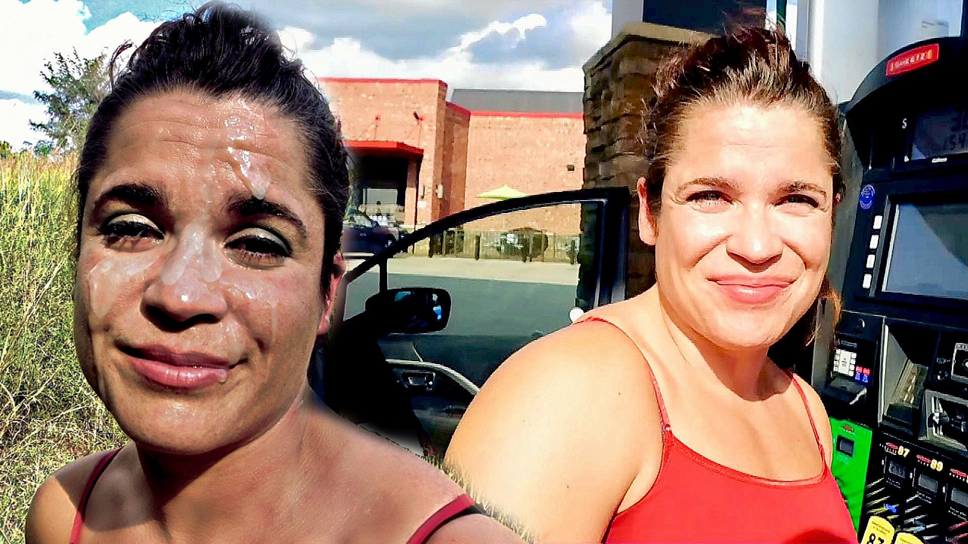 On The Left My Face Covered In Fresh Cum On The Right My Face After The Cum Has Dried