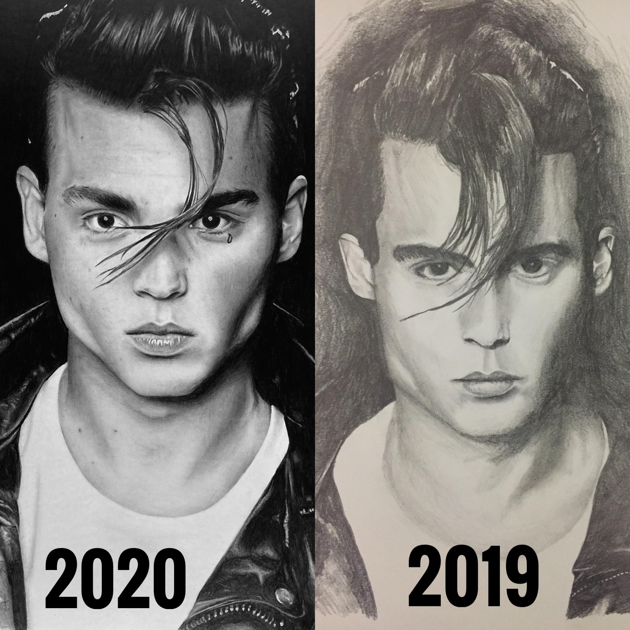 One Year Progress Graphite Pencil Drawing Scrolller