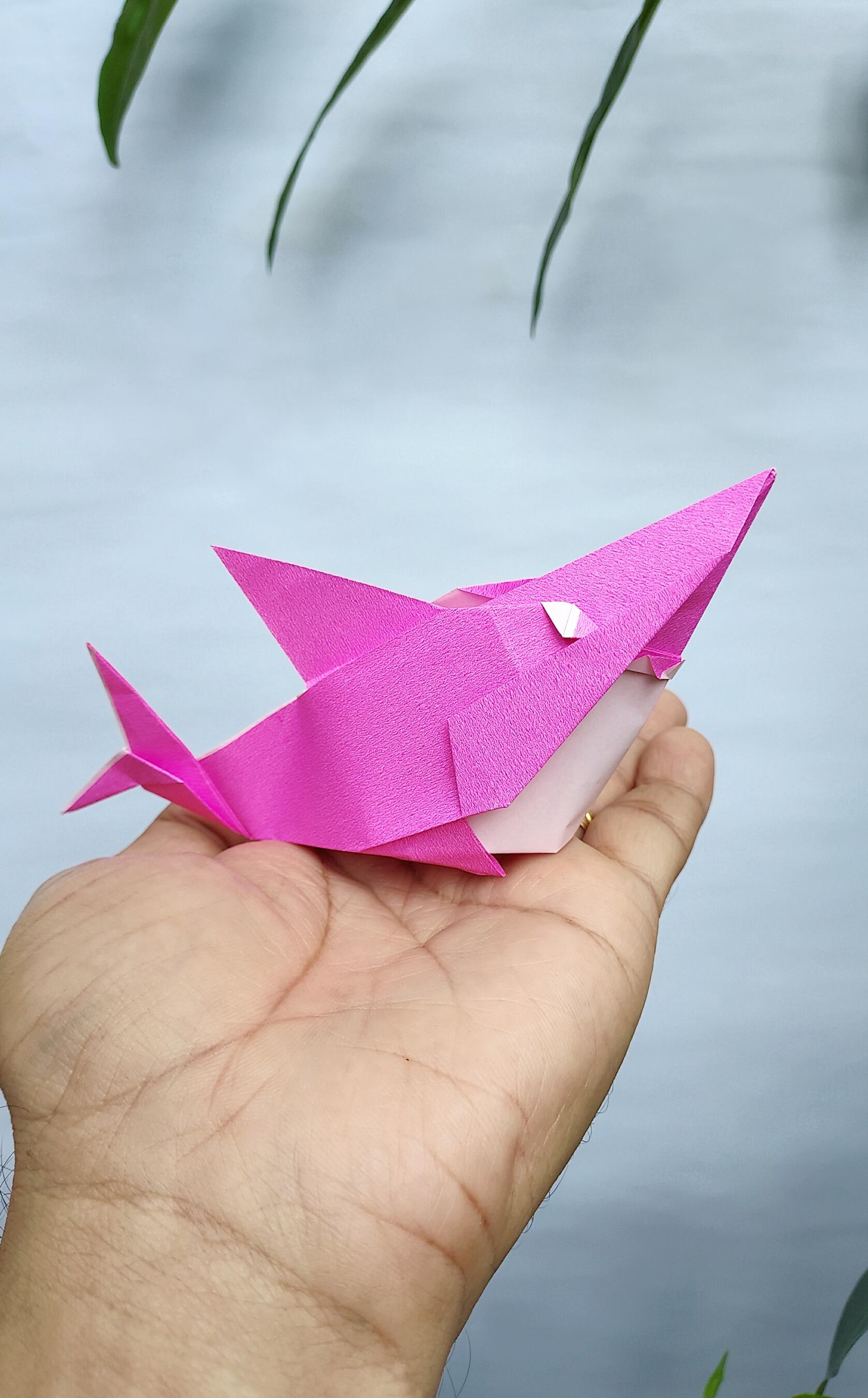 Origami Shark Folded from 1 piece of Paper | Scrolller