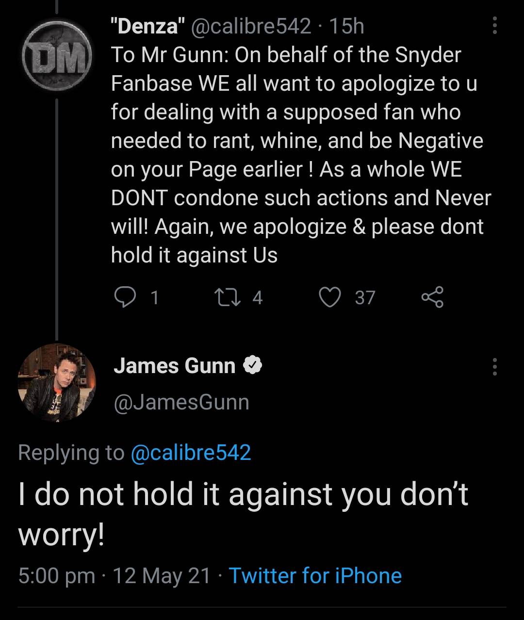 Other: James Gunn responds to an apology about a fan criticizing the Peacemaker show | Scrolller