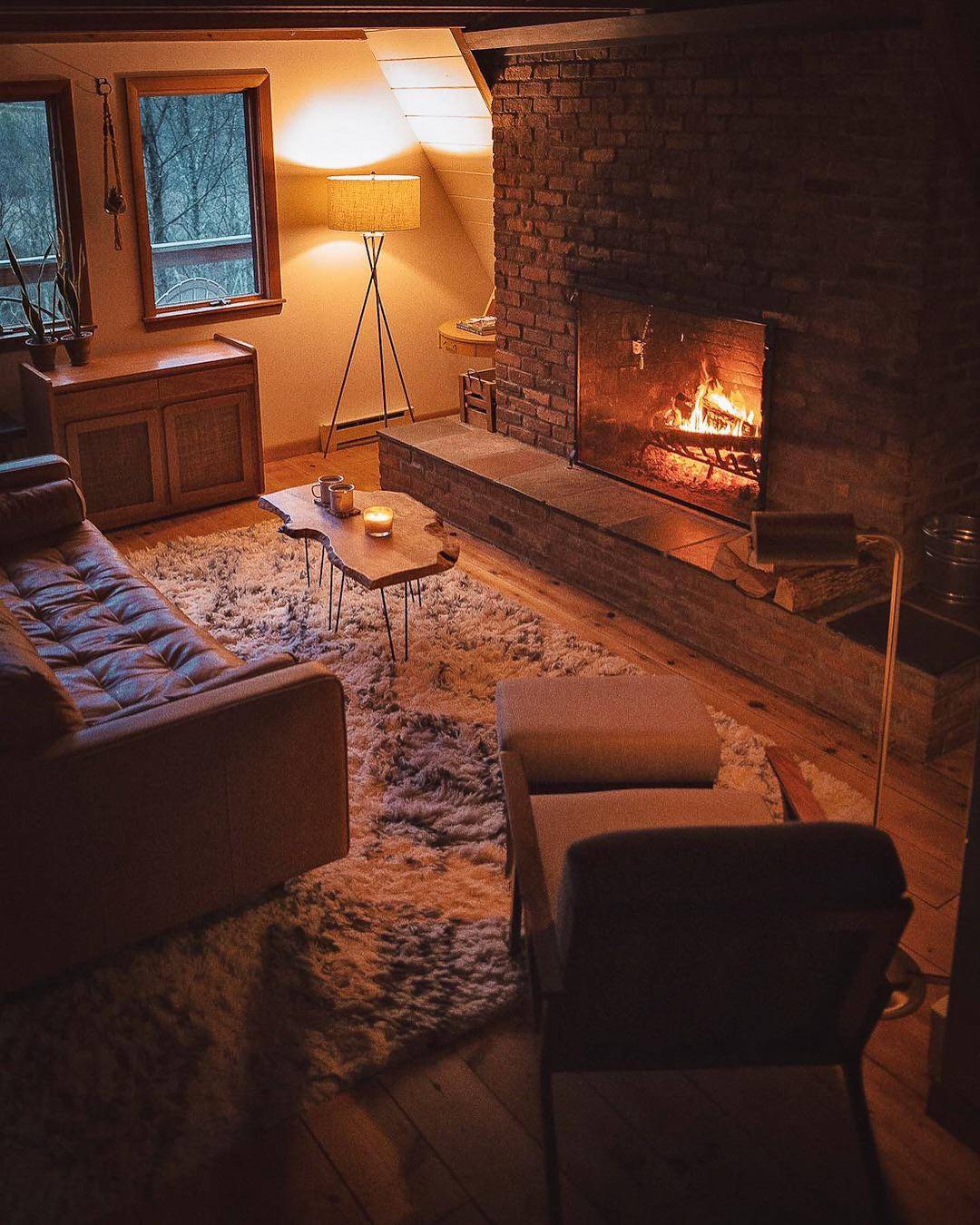Our A-frame cabin’s fireplace. | Scrolller