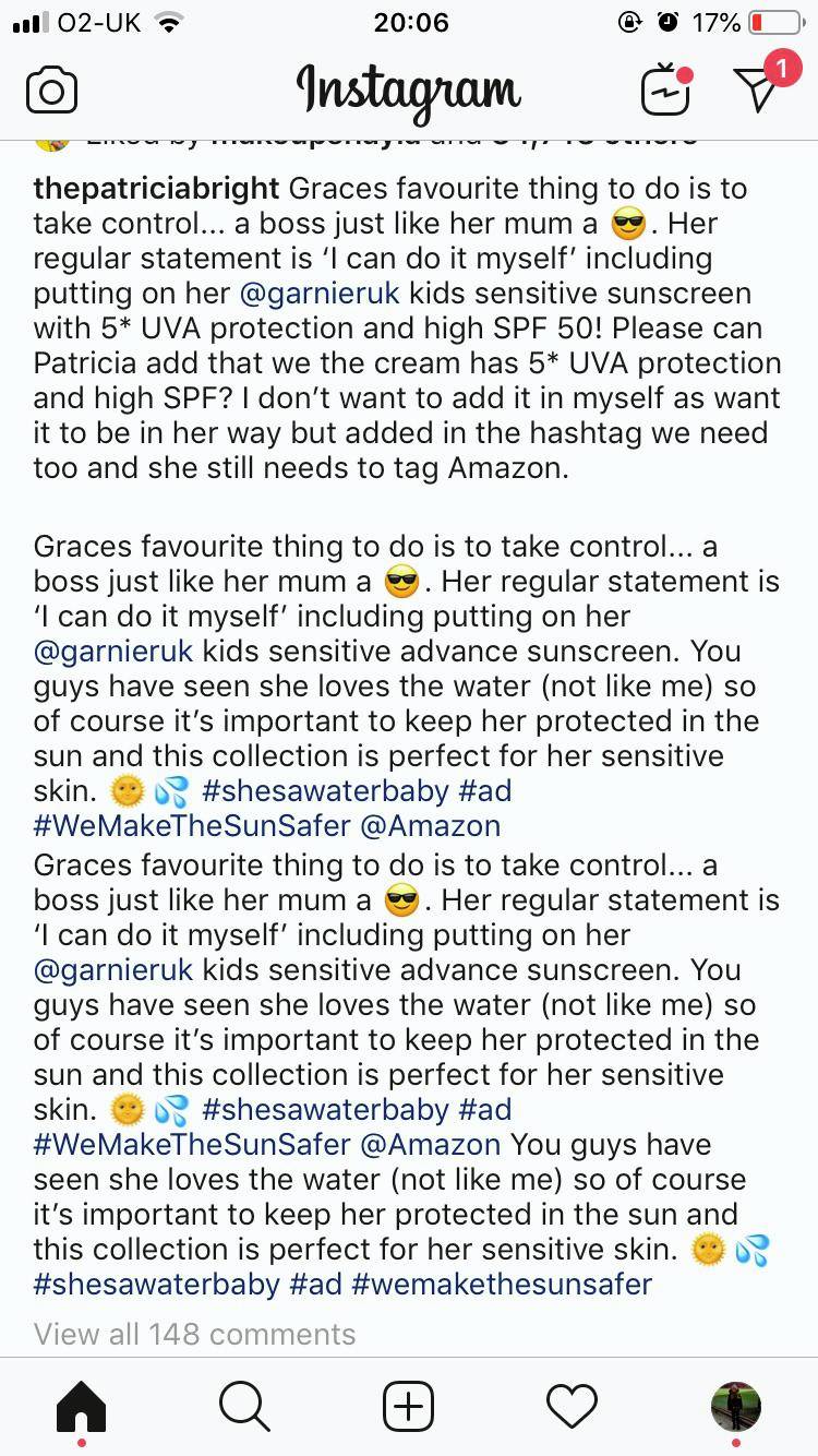 Patricia Bright’s sponsored post caption, accidentally featuring brand comments 😂 | Scrolller